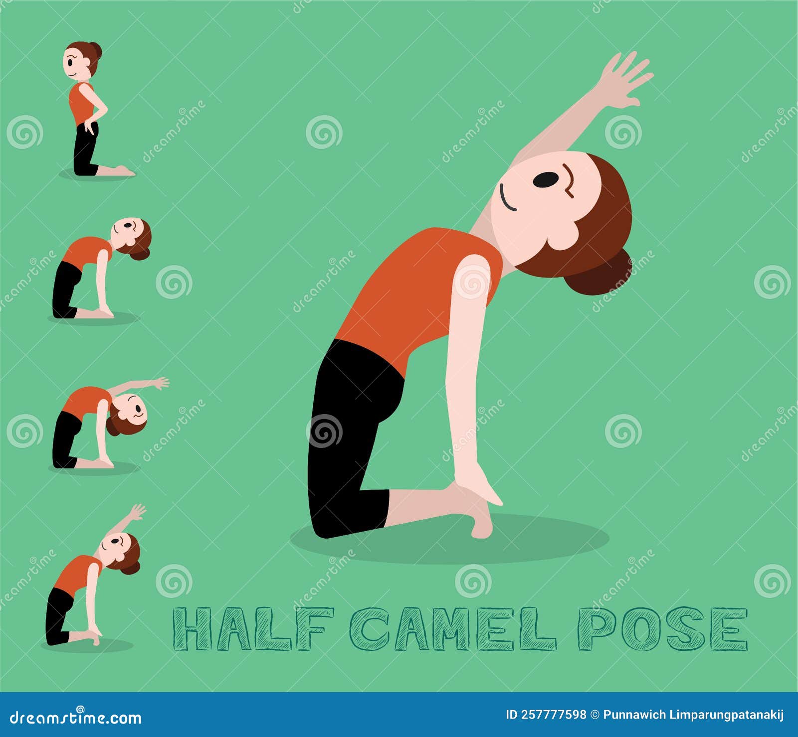 Yoga Tutorial Half Camel Pose Cartoon Vector Illustration Stock Vector ...