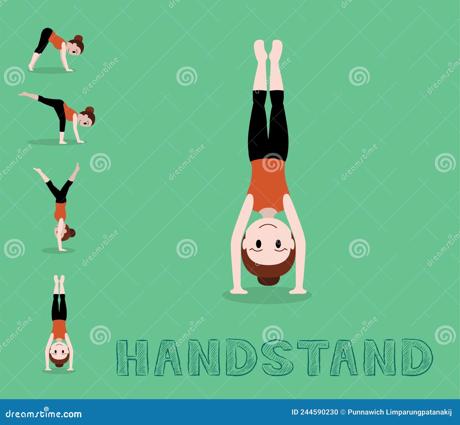 Yoga Tutorial Handstand Pose Cute Cartoon Vector Illustration Stock ...