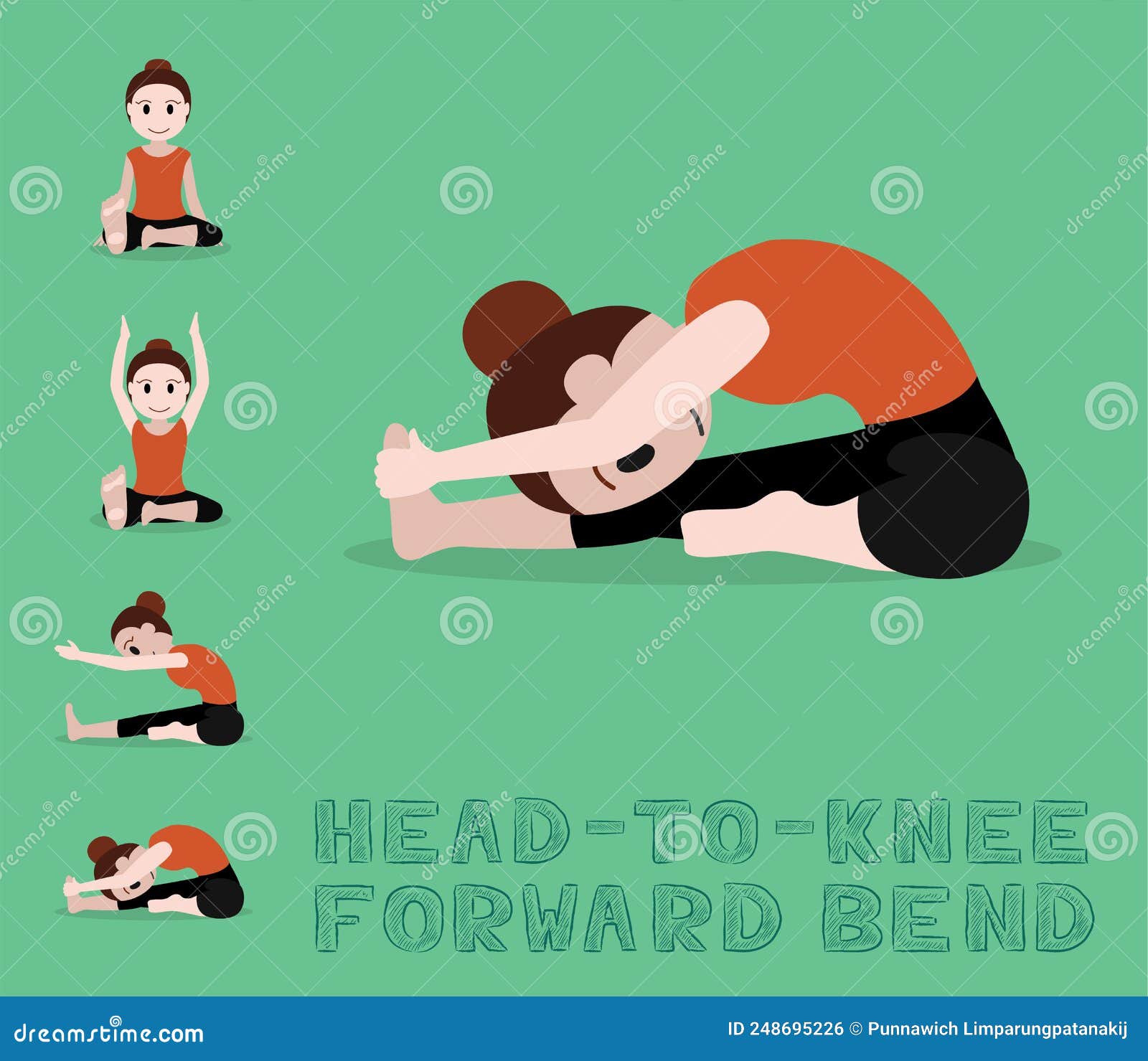 Yoga Tutorial Head-to-knee Forward Bend Cartoon Vector Illustration ...