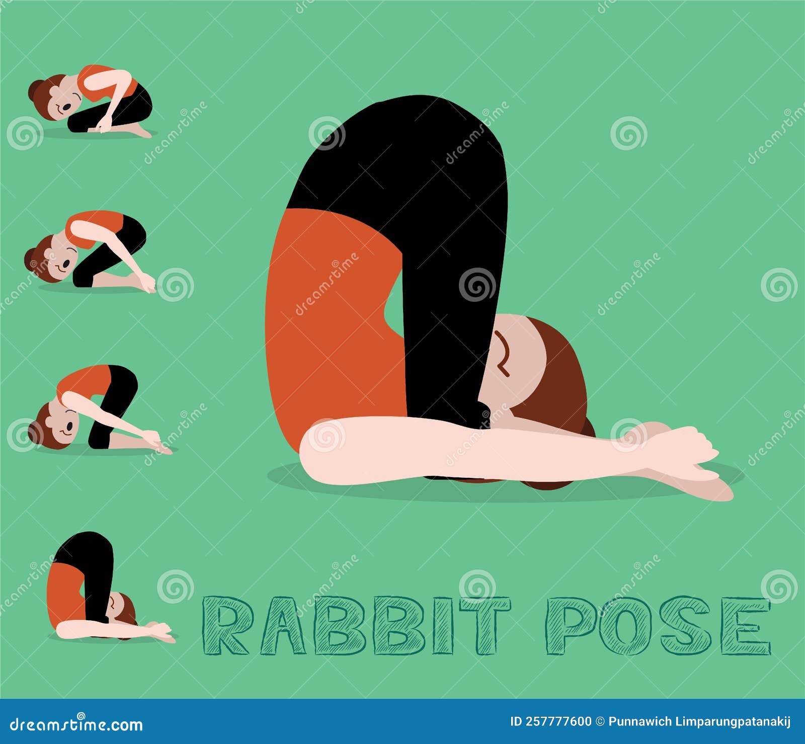 Yoga Tutorial Rabbit Pose Cartoon Vector Illustration Stock Vector ...