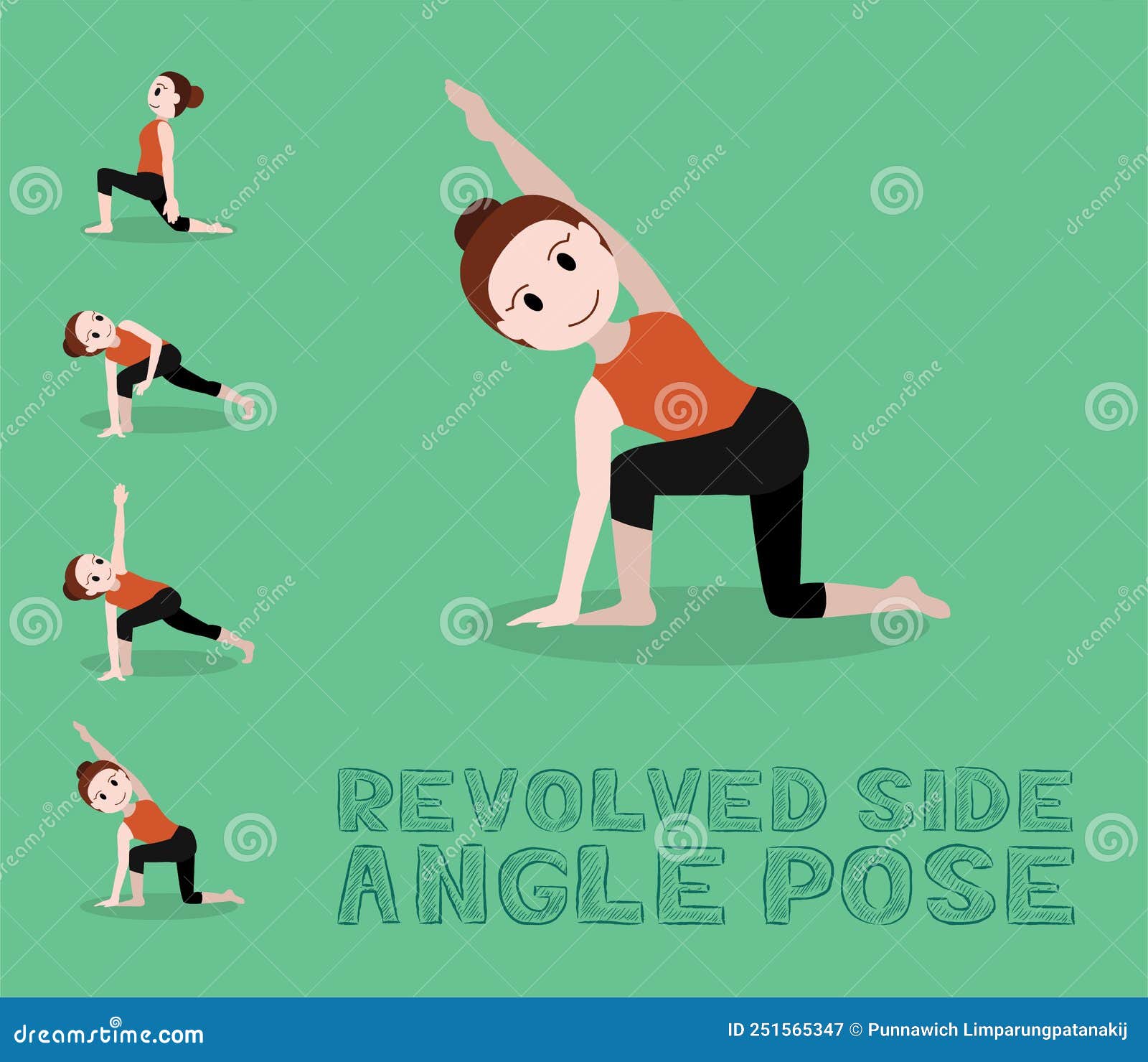 Yoga Tutorial Revolved Side Angle Pose Cartoon Vector Illustration ...