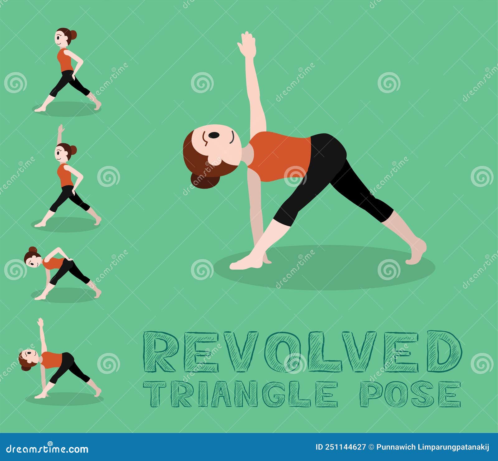 Yoga Tutorial Revolved Triangle Pose Cartoon Vector Illustration Stock ...