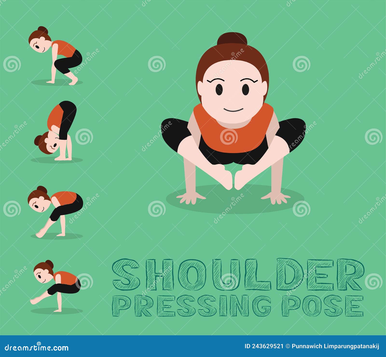 Yoga Tutorial Shoulder Pressing Pose Cute Cartoon Vector Illustration ...
