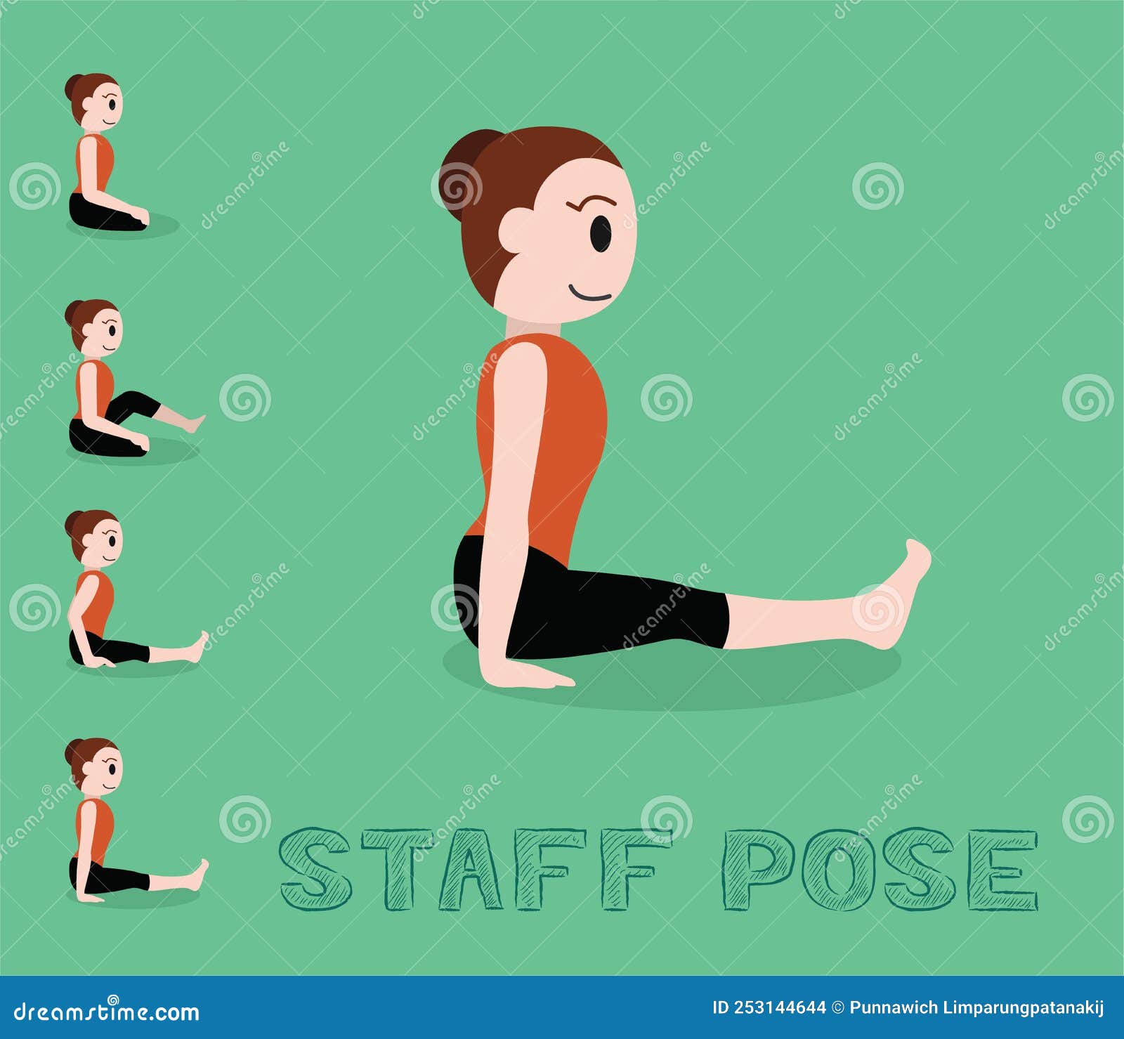 Yoga Tutorial Staff Pose Cartoon Vector Illustration Stock Vector ...