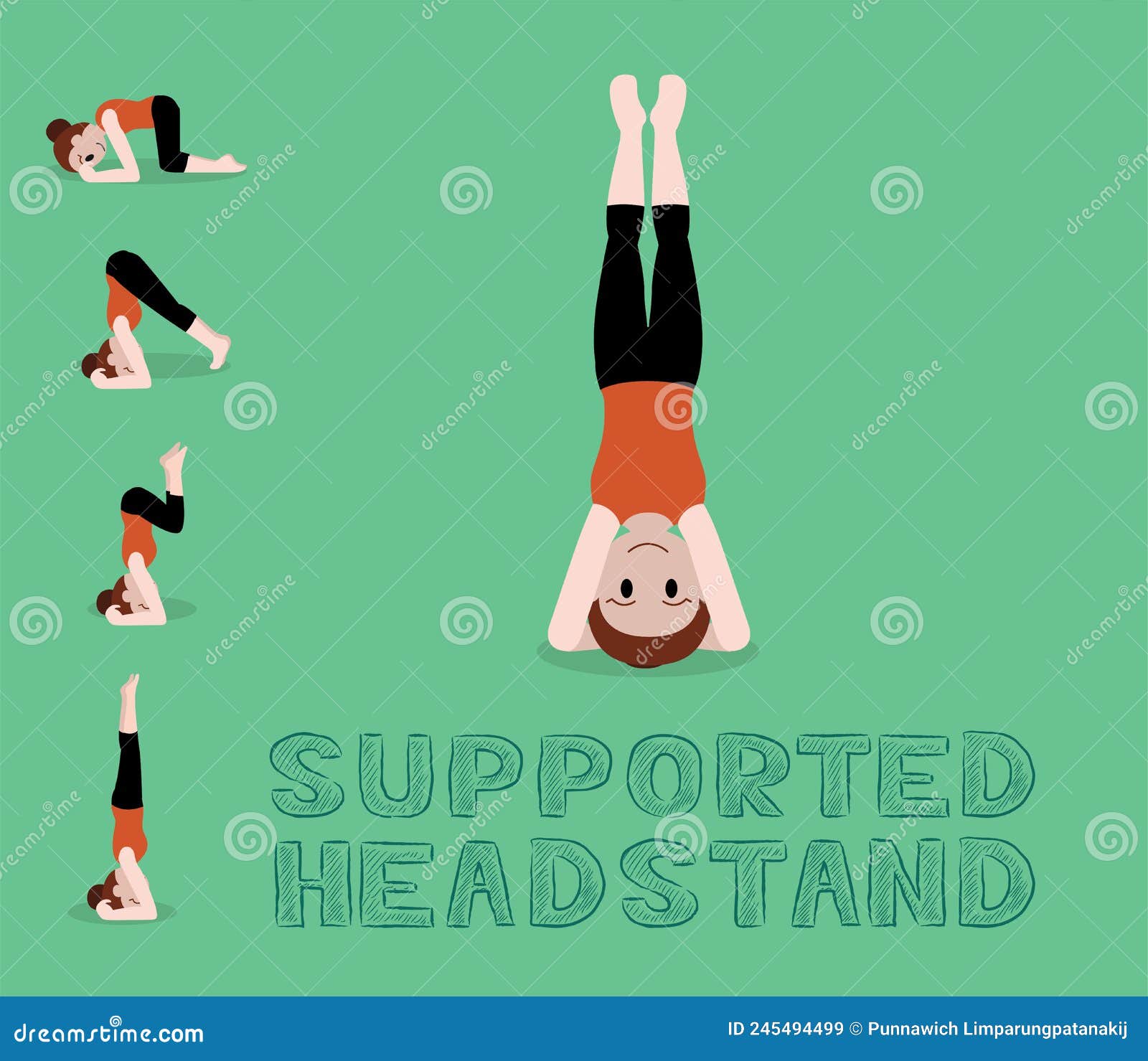 Yoga Tutorial Supported Headstand Cute Cartoon Vector Illustration ...
