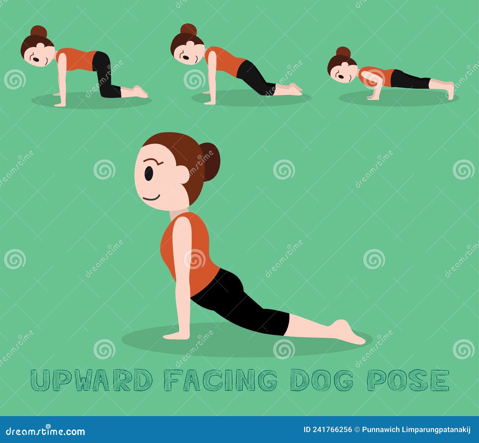 Yoga Tutorial Upward Facing Dog Pose Cute Cartoon Vector Illustration ...