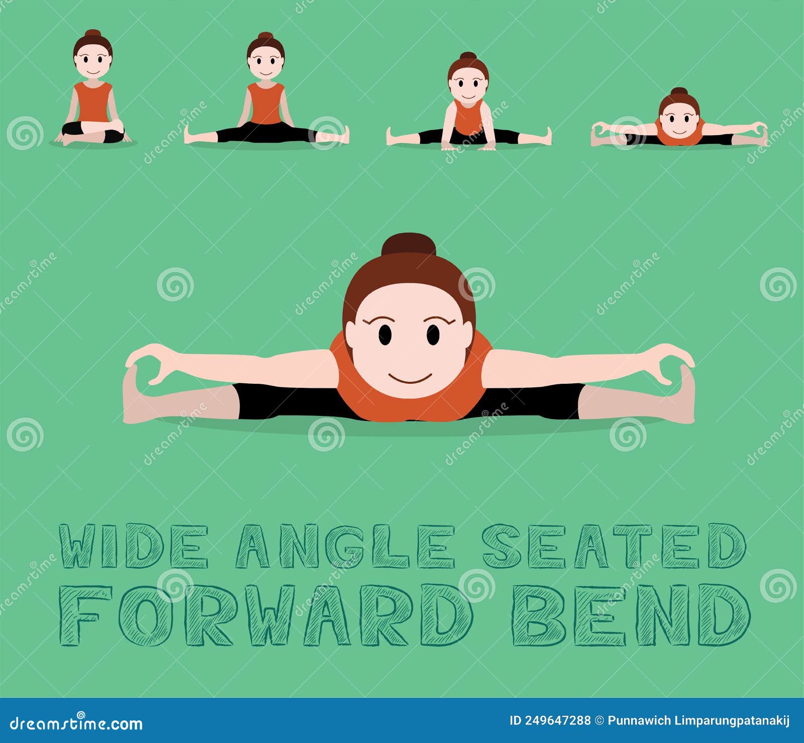 Yoga Tutorial Wide Angle Seated Forward Bend Cartoon Vector ...
