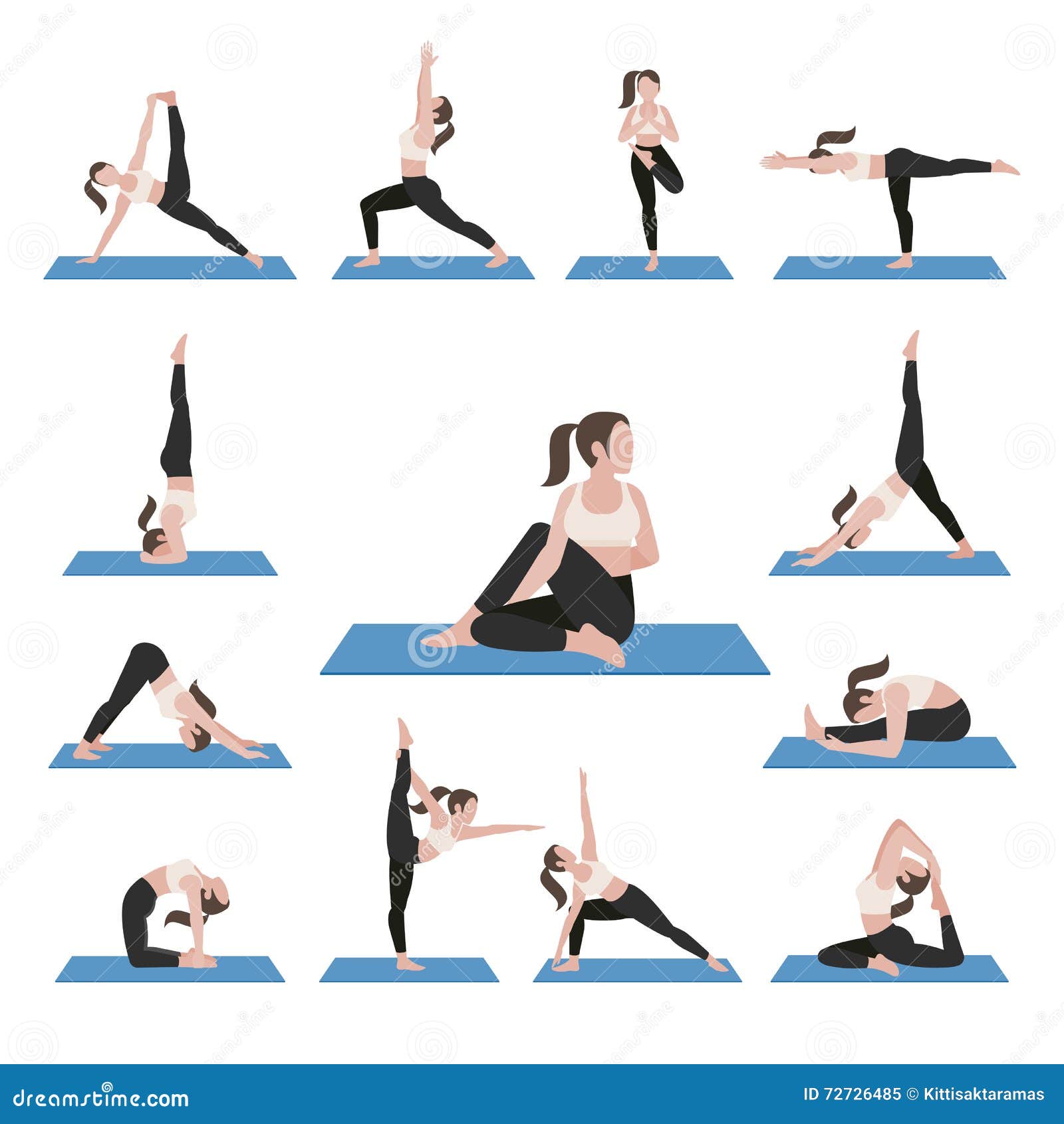 Yoga Postures Exercises Set. Stock Vector - Illustration of model ...