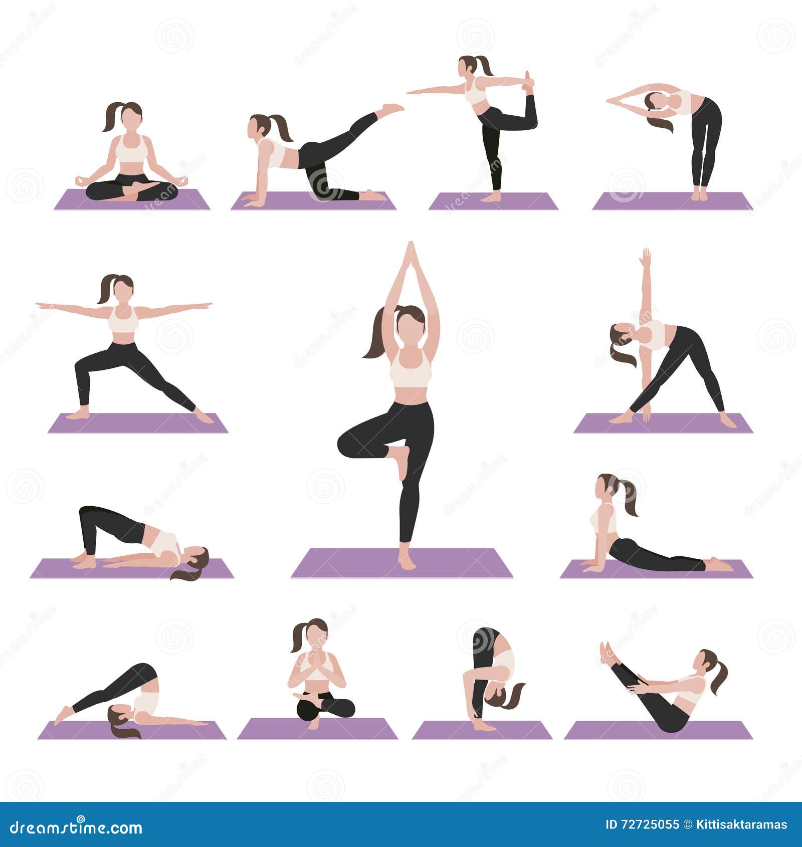 A Set Of Yoga Postures Female Figures For Infographic 4 Yoga Poses For ...