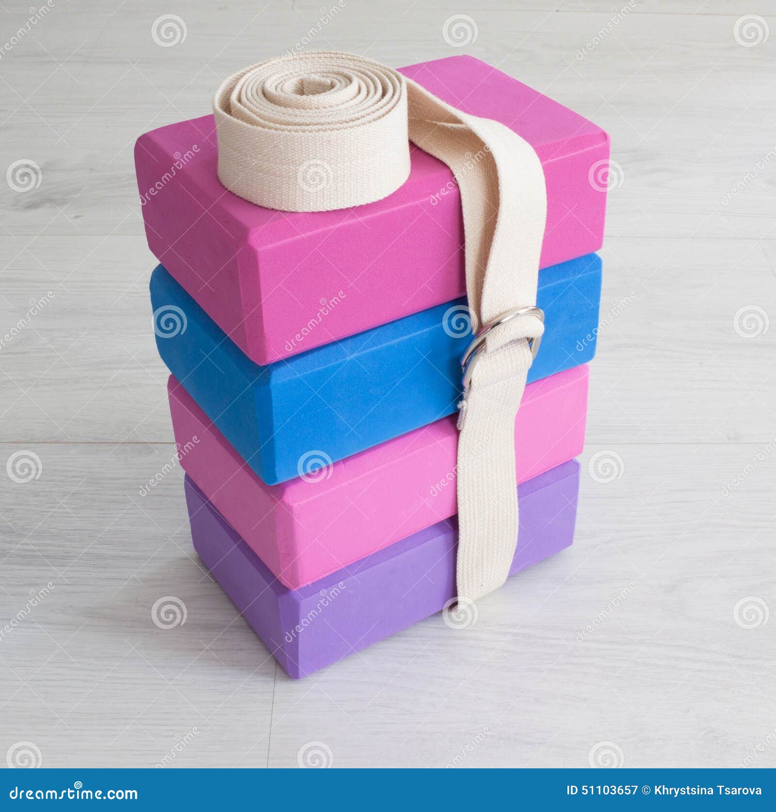 Yoga Props Blocks with Strap Stock Image - Image of bright, colored ...