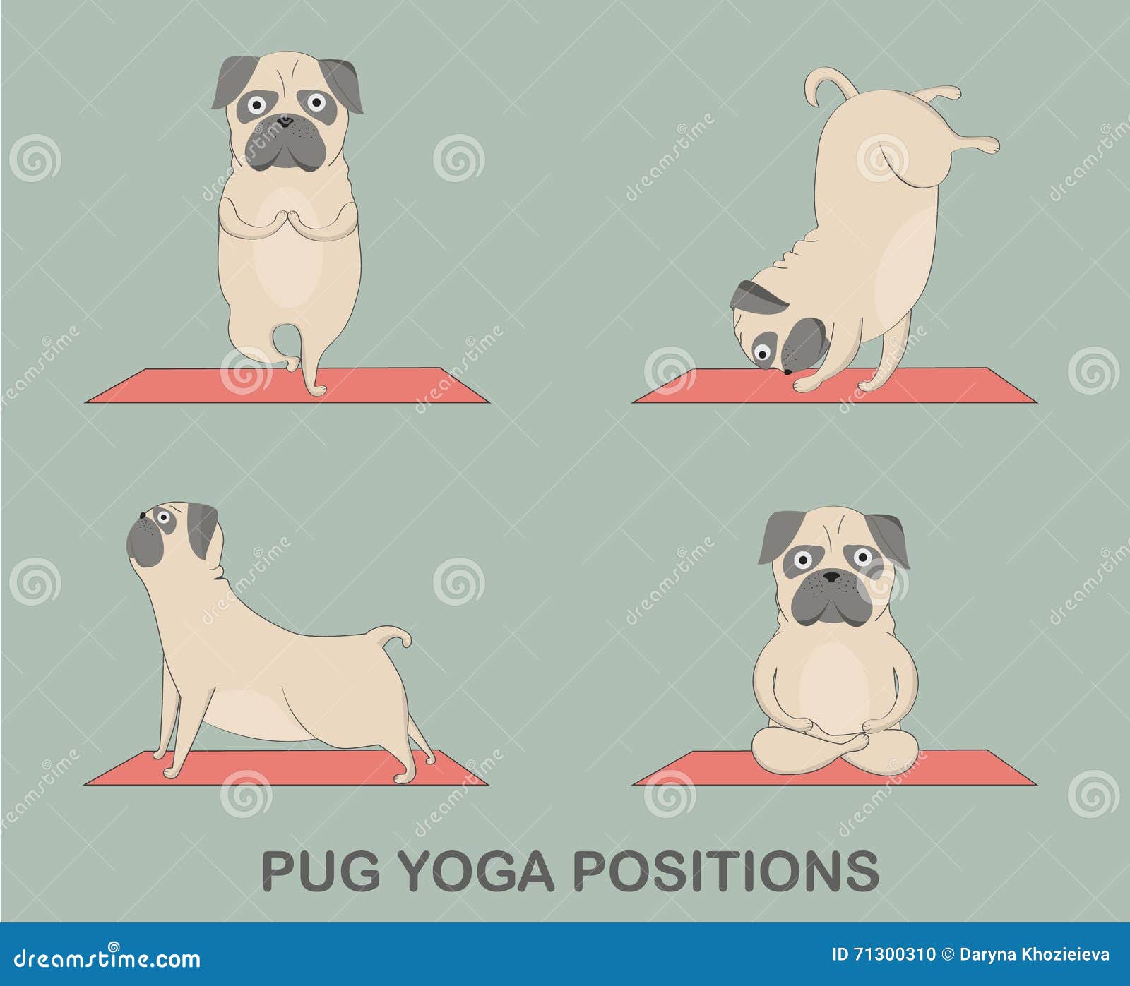 Yoga pugs set stock vector. Illustration of design, asana - 71300310