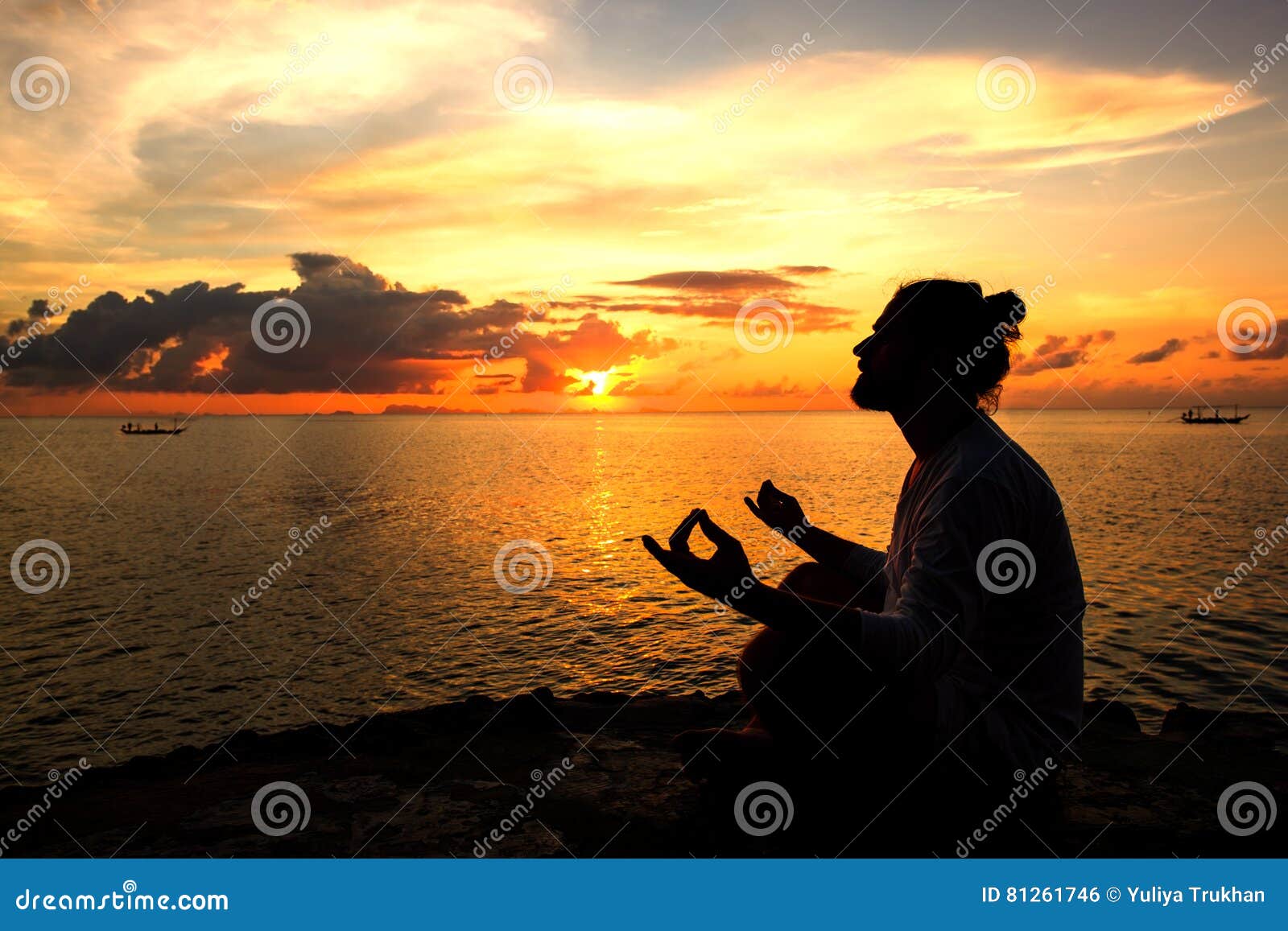 Yoga Scene Silhouette in Sunset. Stock Photo - Image of scene ...