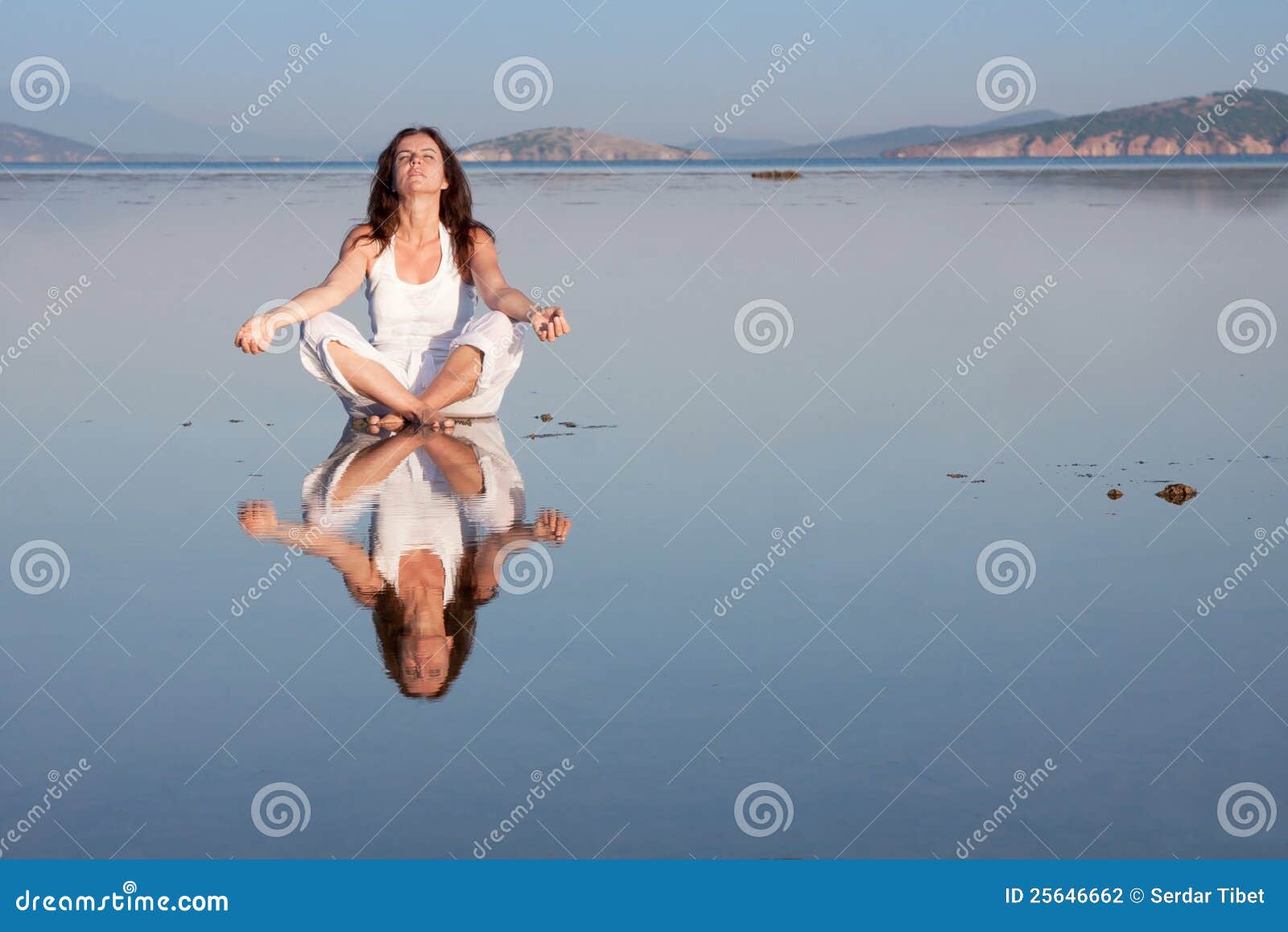 Yoga at sea stock photo. Image of aegean, scene, brunette - 25646662
