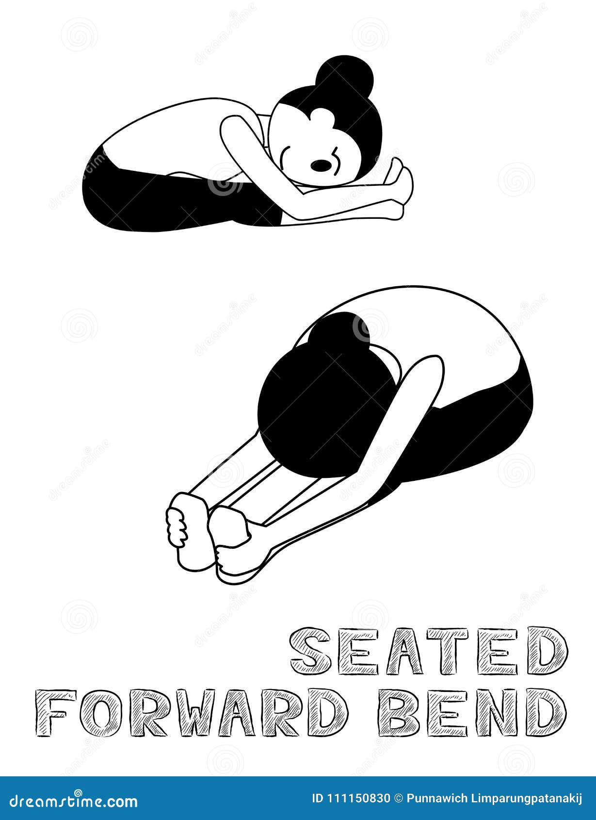 Yoga Seated Forward Bend Cartoon Vector Illustration Monochrome Stock ...