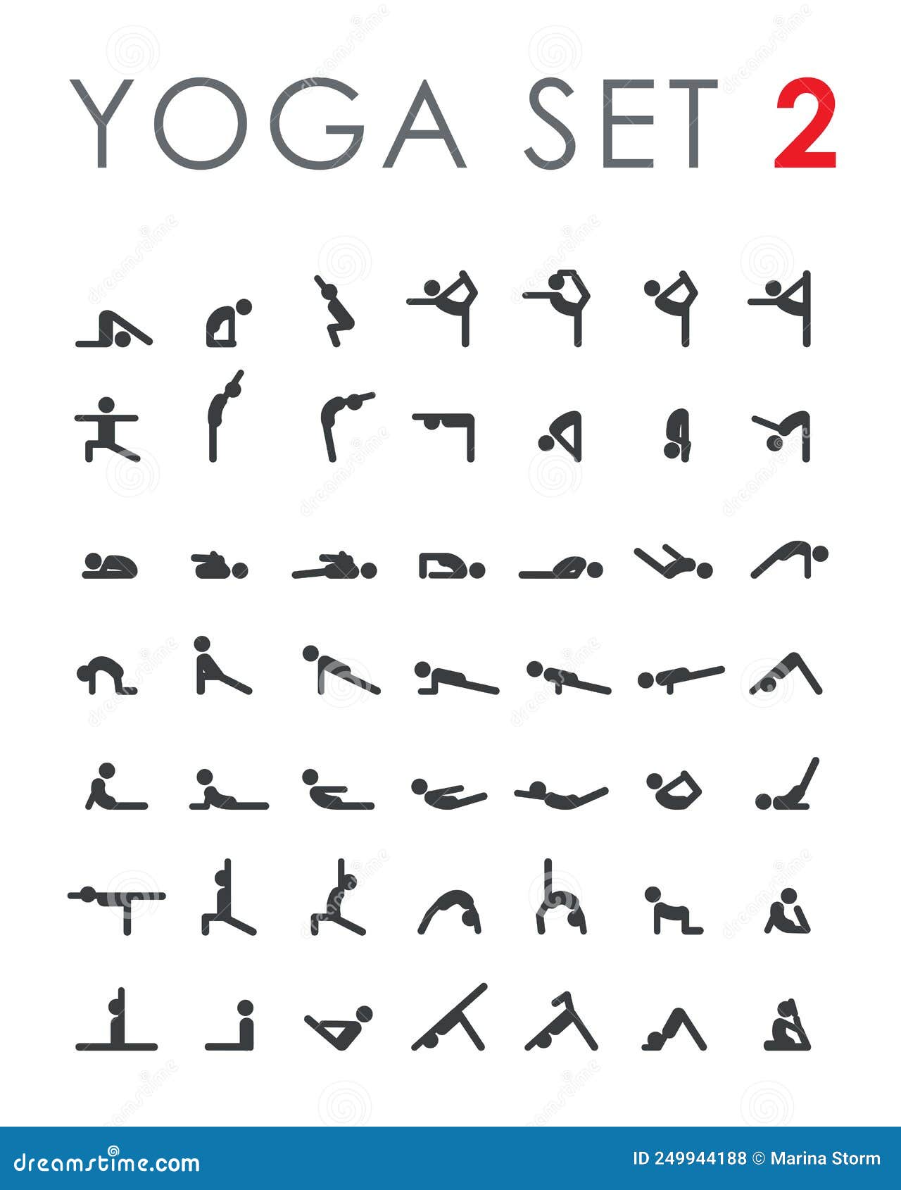Big Yoga Poses Asanas Icons Set. Vector Illustrations. For Logo Yoga ...