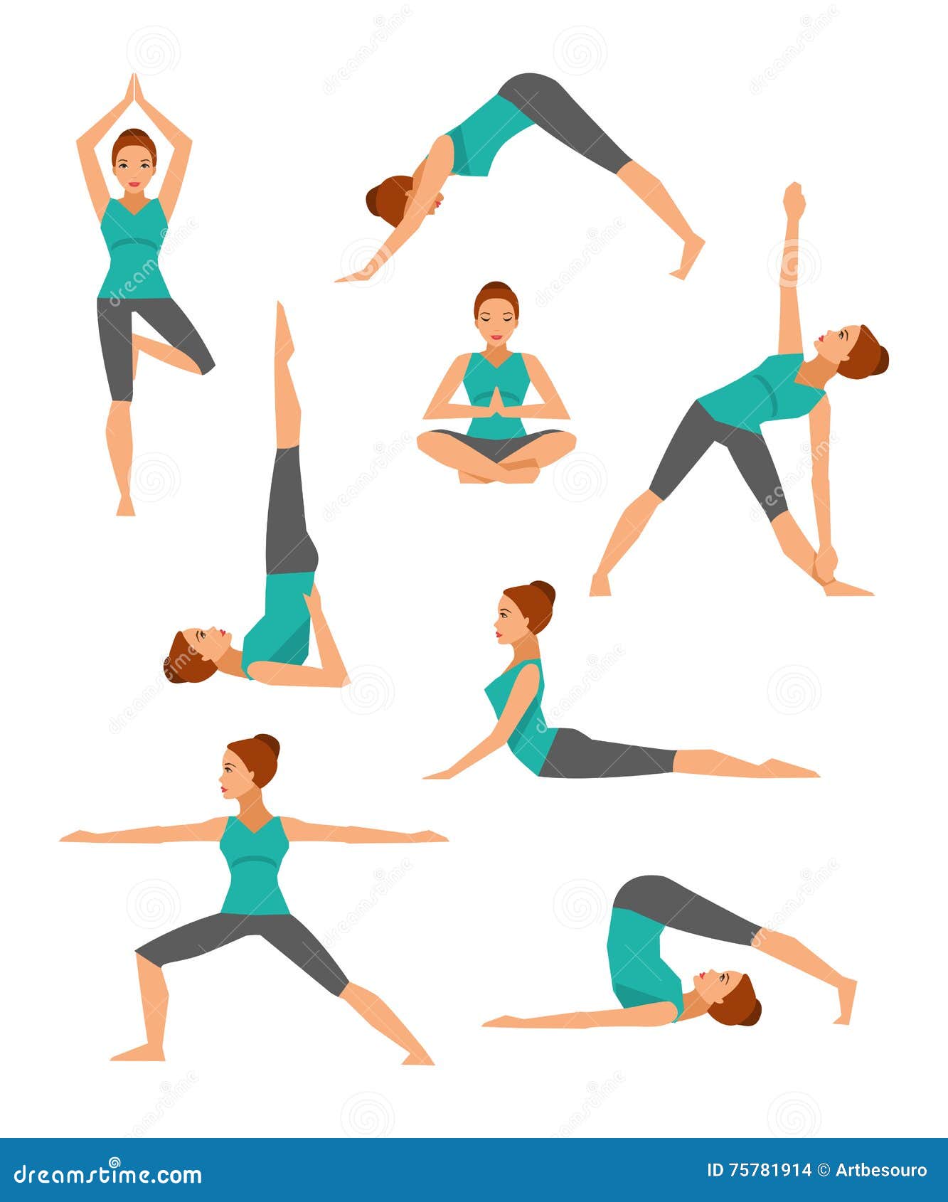 Yoga Set. Vector Illustration, Flat Style Stock Vector - Illustration ...