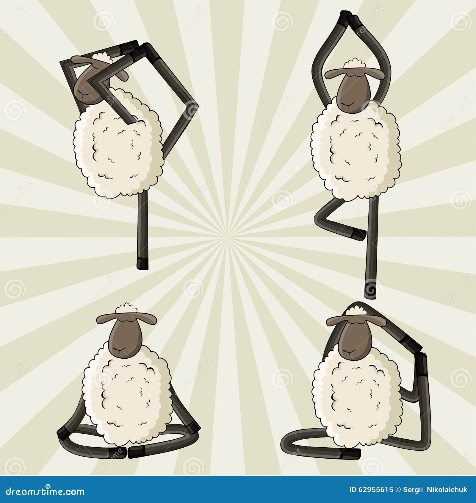 Yoga Sheep Standing in Different Poses. Stock Vector - Illustration of ...