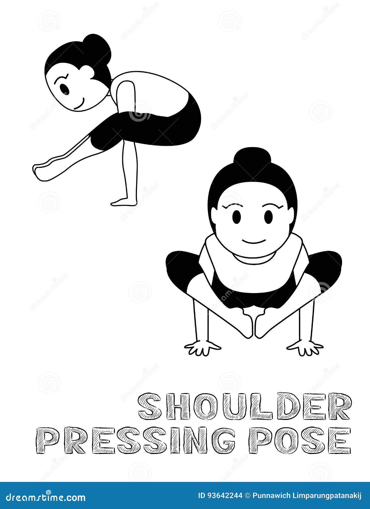 Yoga Shoulder Pressing Pose Cartoon Vector Illustration Monochrome ...