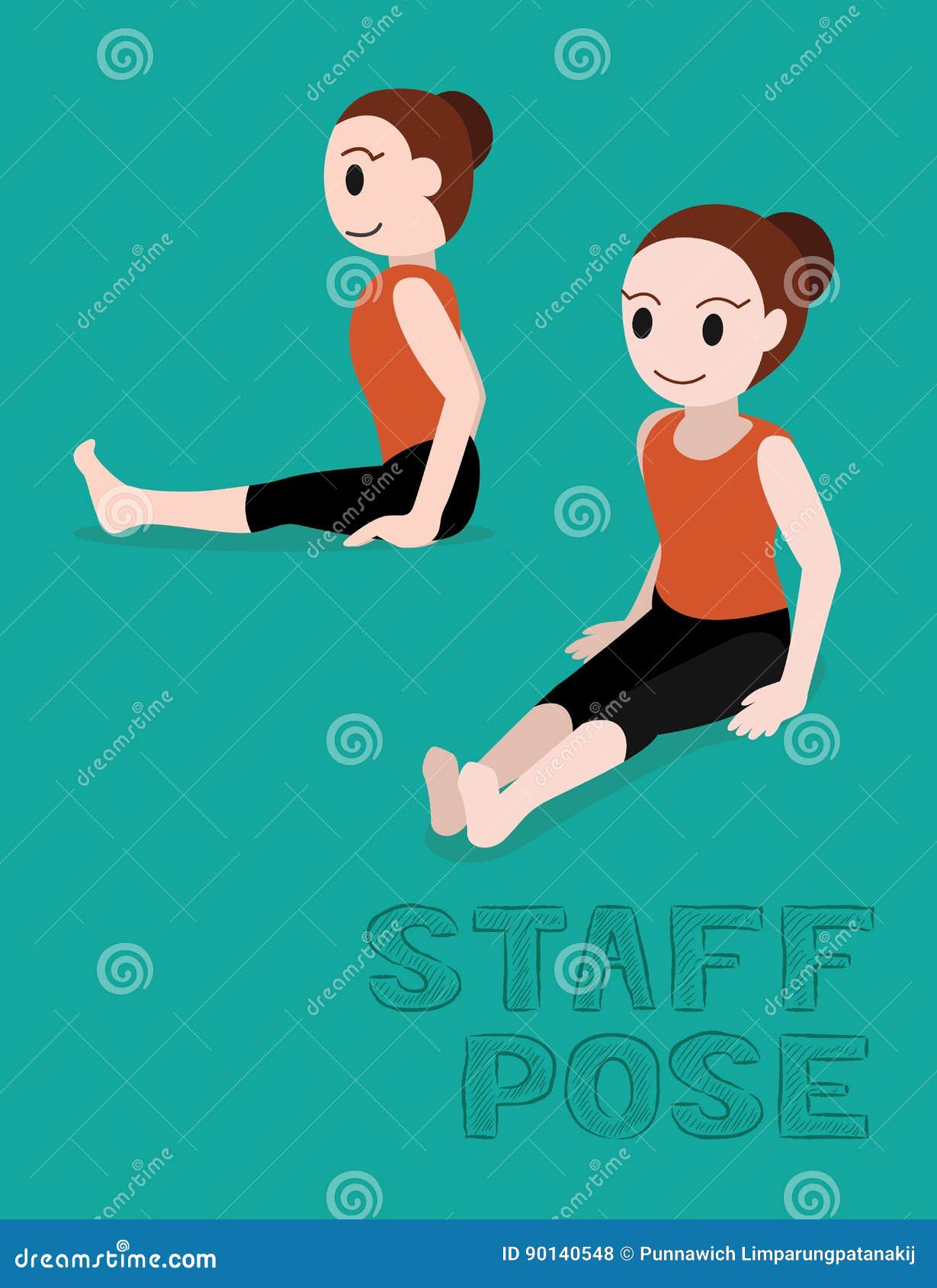 Yoga Staff Pose Cartoon Vector Illustration Stock Vector - Illustration ...
