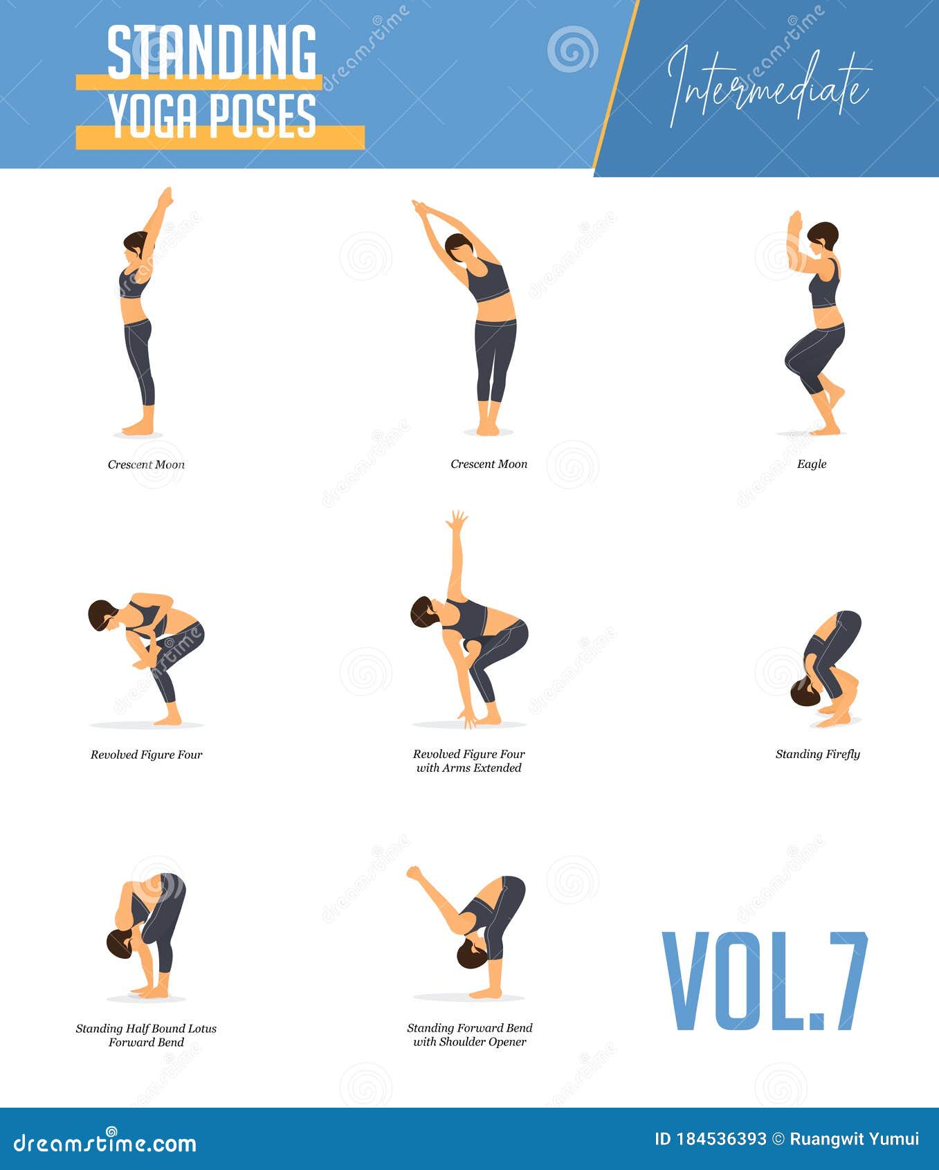Yoga Poses for Concept of Balancing and Standing Poses in Flat Design ...