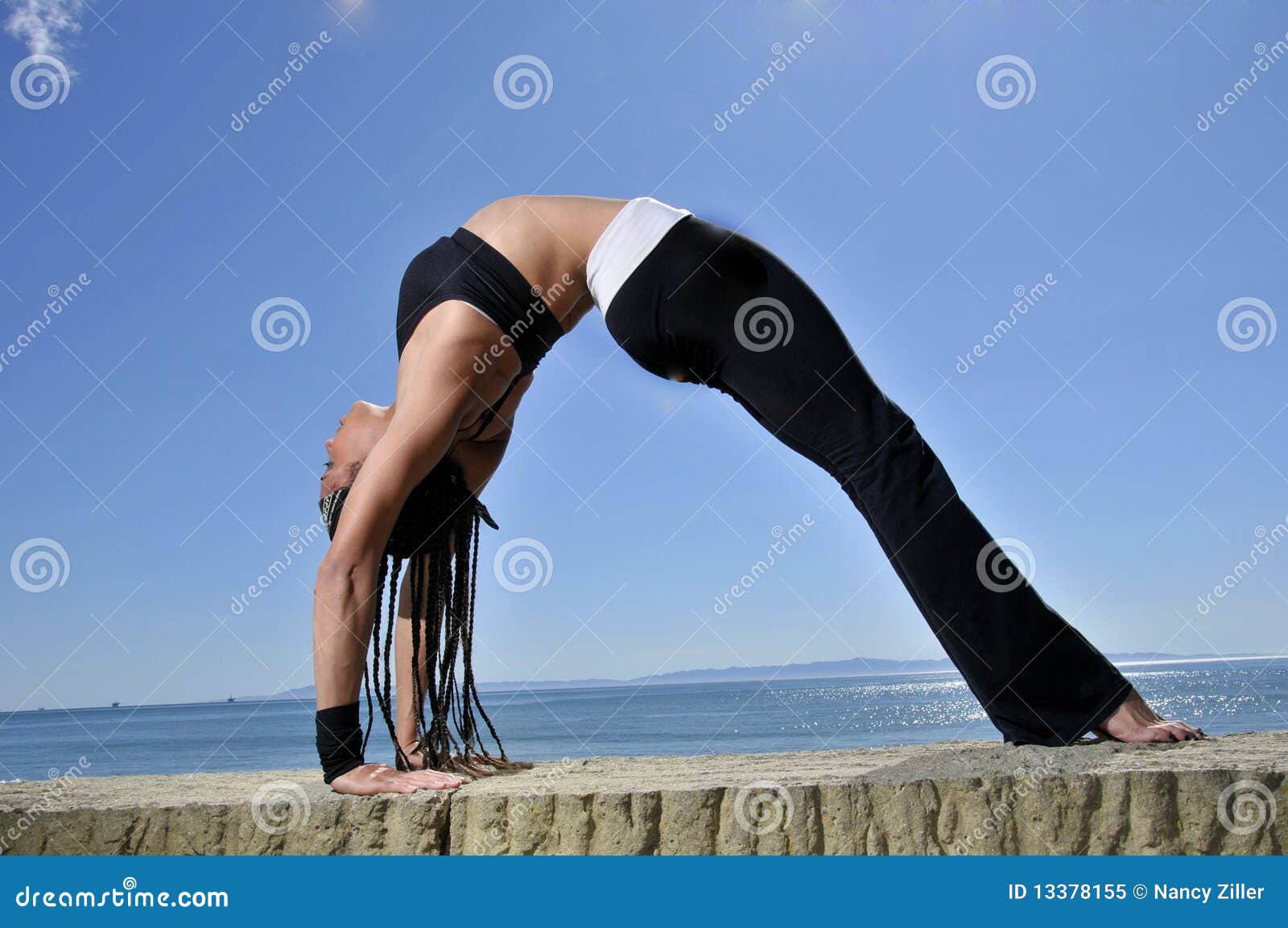 Yoga stretch on beach stock image. Image of healthy, daybreak - 13378155