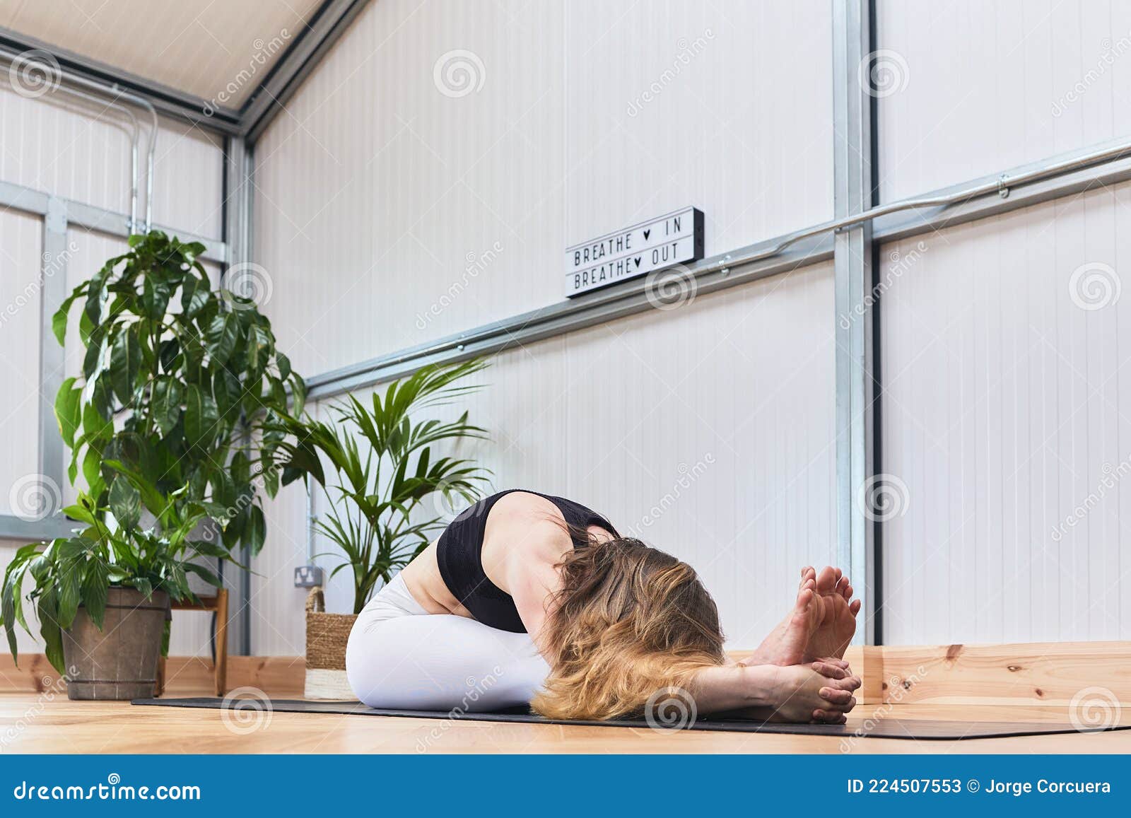 Yoga Stretch of a Recognizable Faceless Hispanic Woman in a Pretty ...
