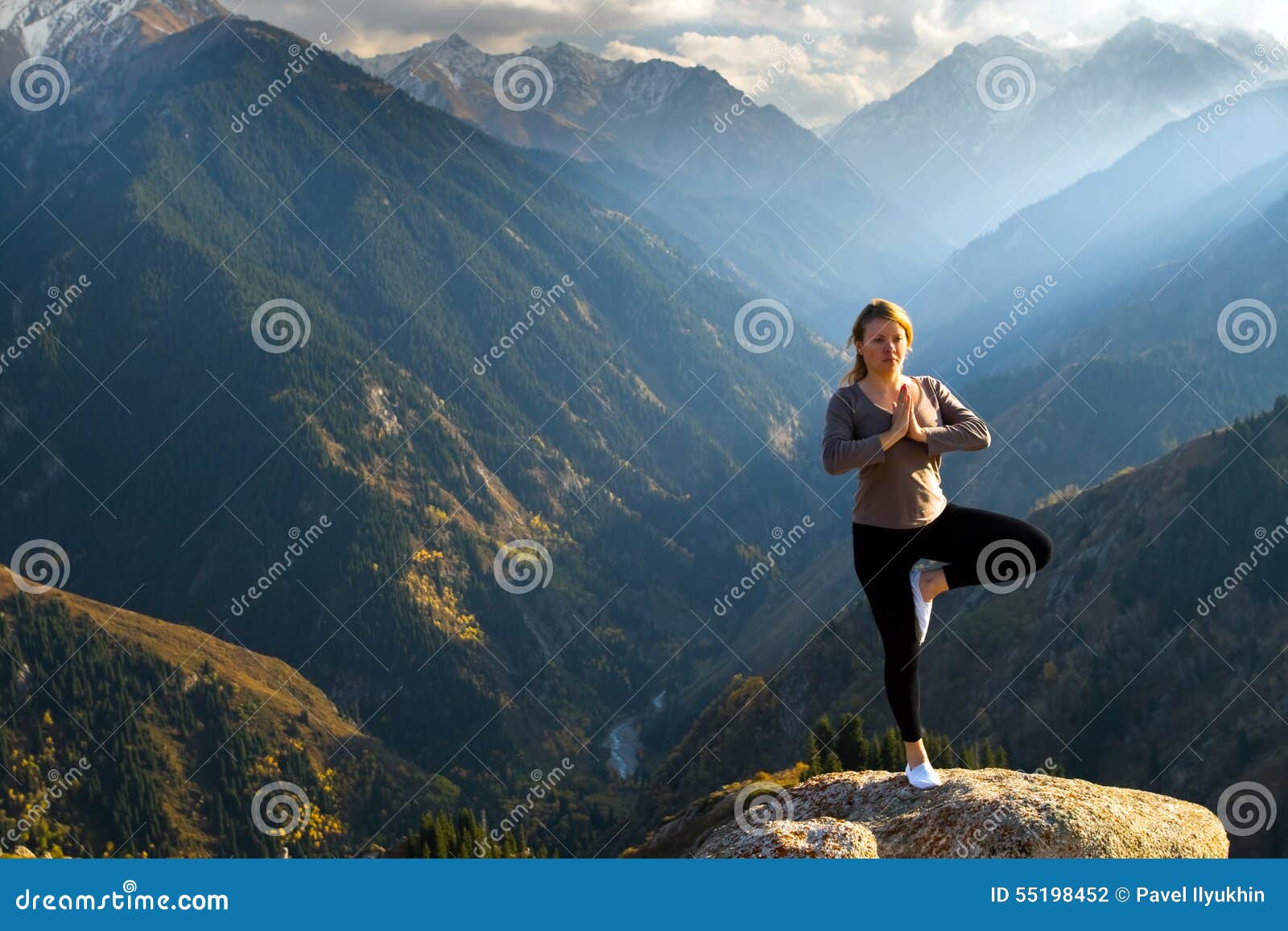 Yoga at summit stock photo. Image of nature, peak, cloud - 55198452