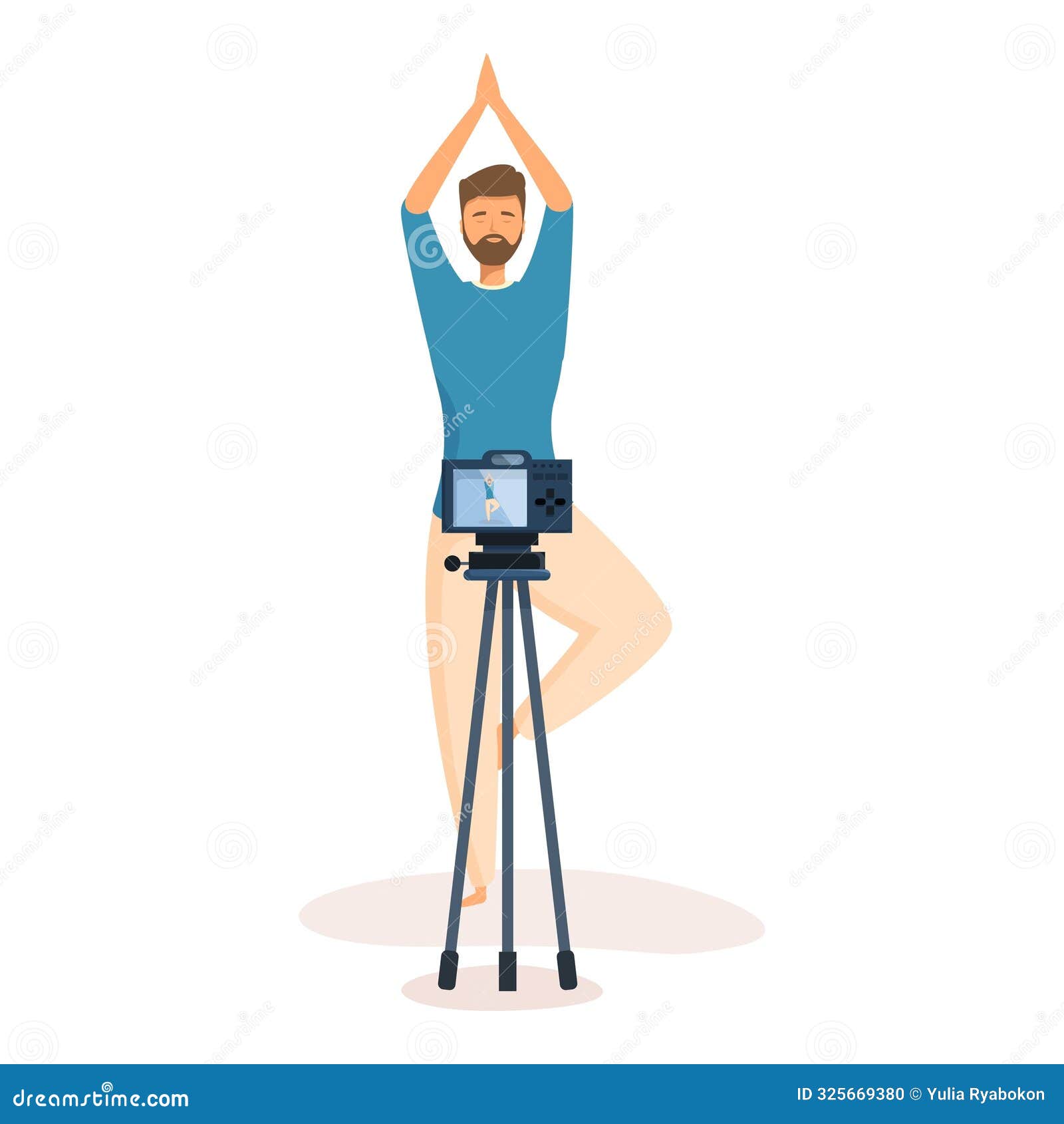 Yoga Teacher Recording Online Class with Camera on Tripod Stock Vector ...