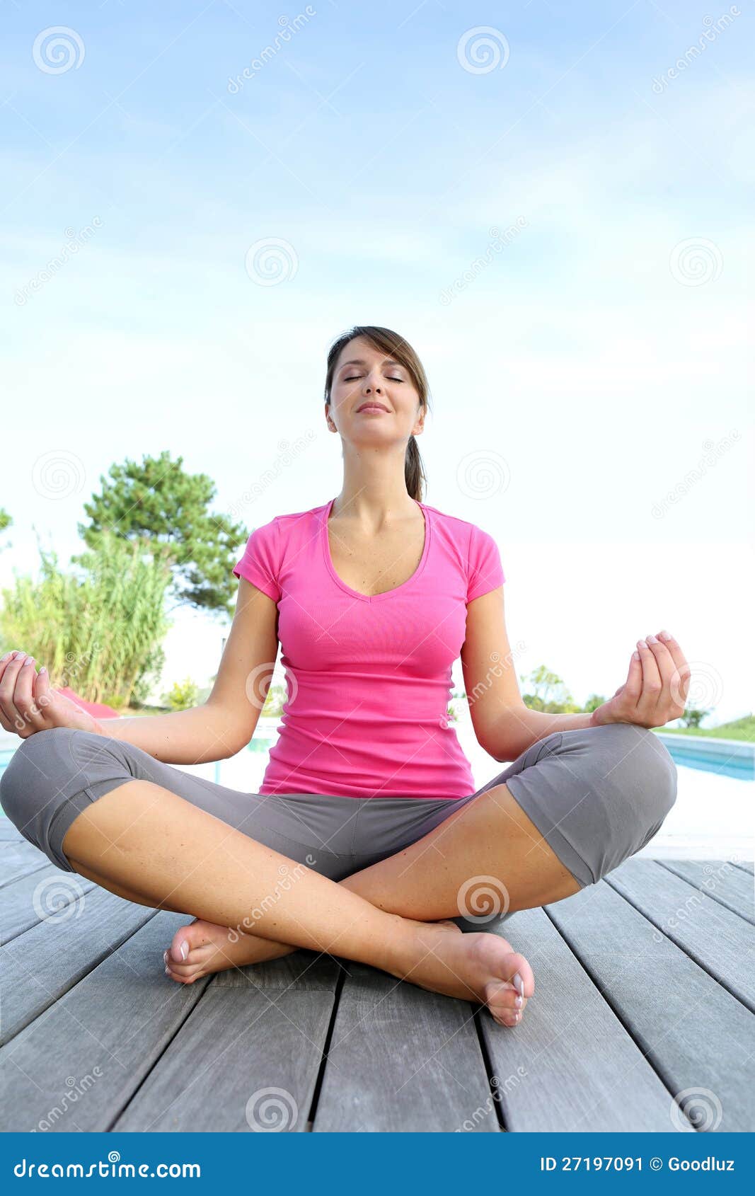Yoga time stock image. Image of deck, wellness, swimmingpool - 27197091