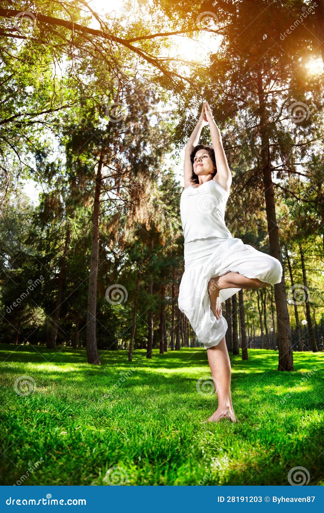 Yoga Tree Pose Around Palm Trees Royalty-Free Stock Photography ...
