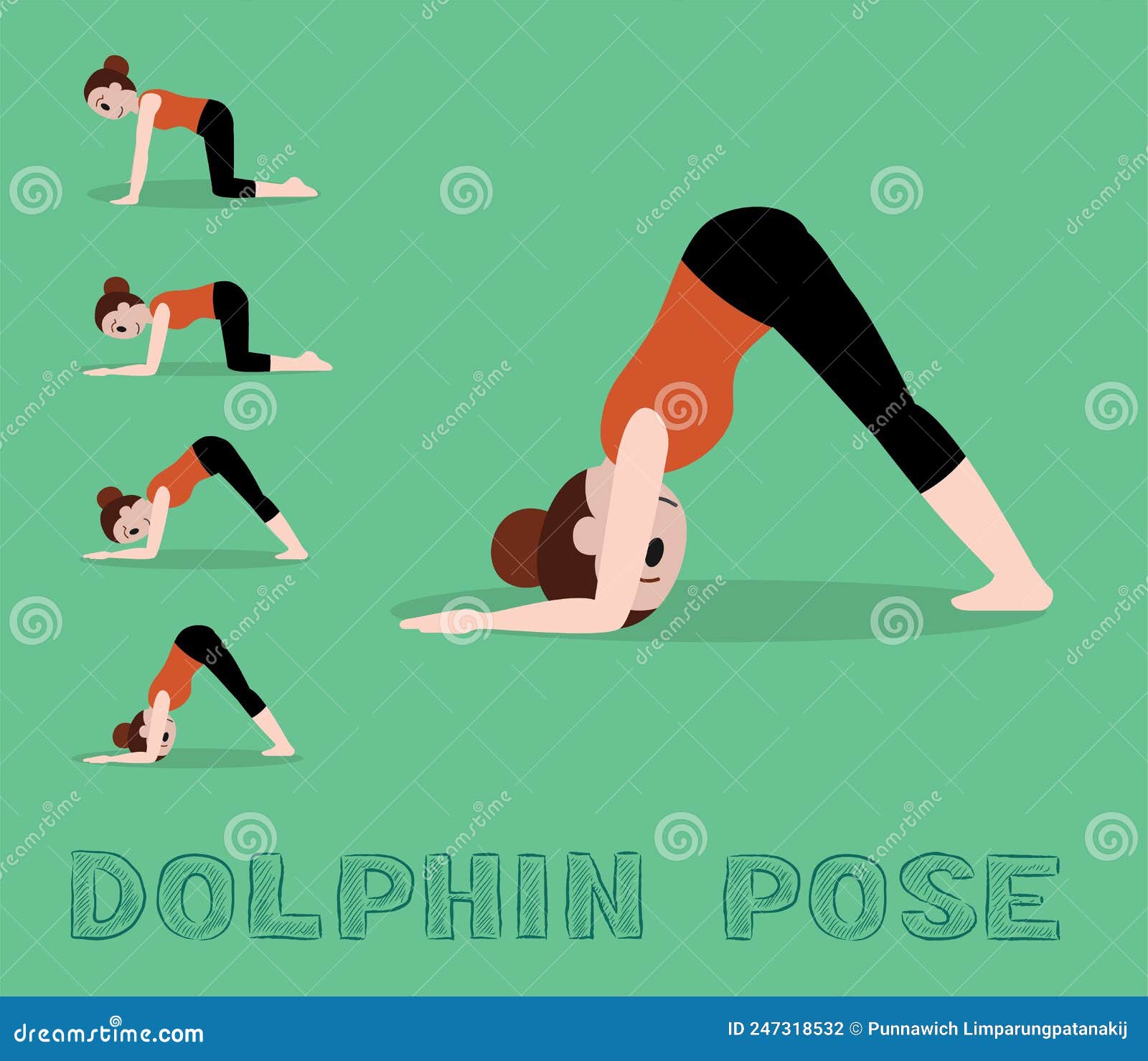 Yoga Tutorial Dolphin Pose Cute Cartoon Vector Illustration Stock ...