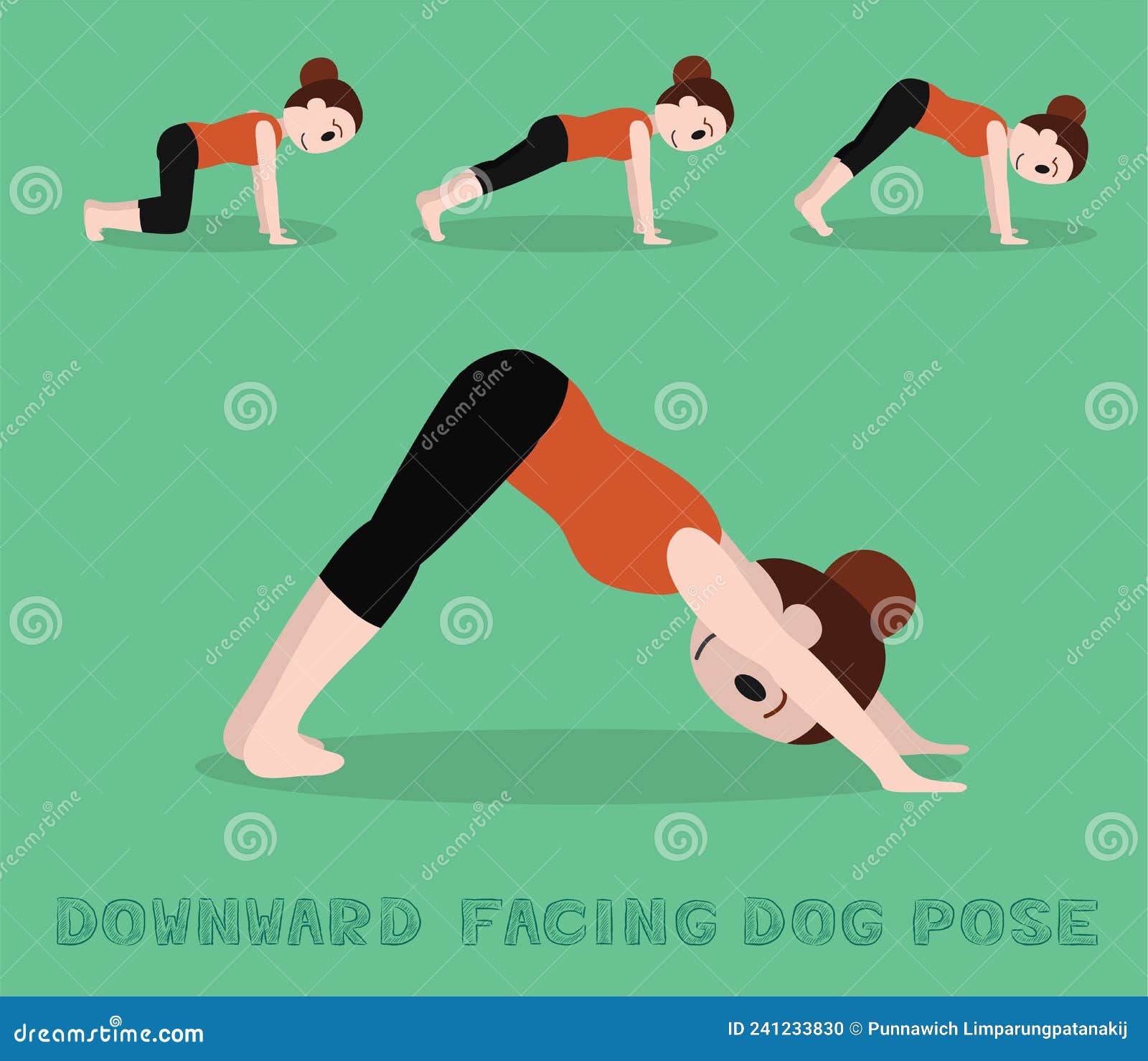 Yoga Tutorial Downward Facing Dog Pose Cute Cartoon Vector Illustration ...