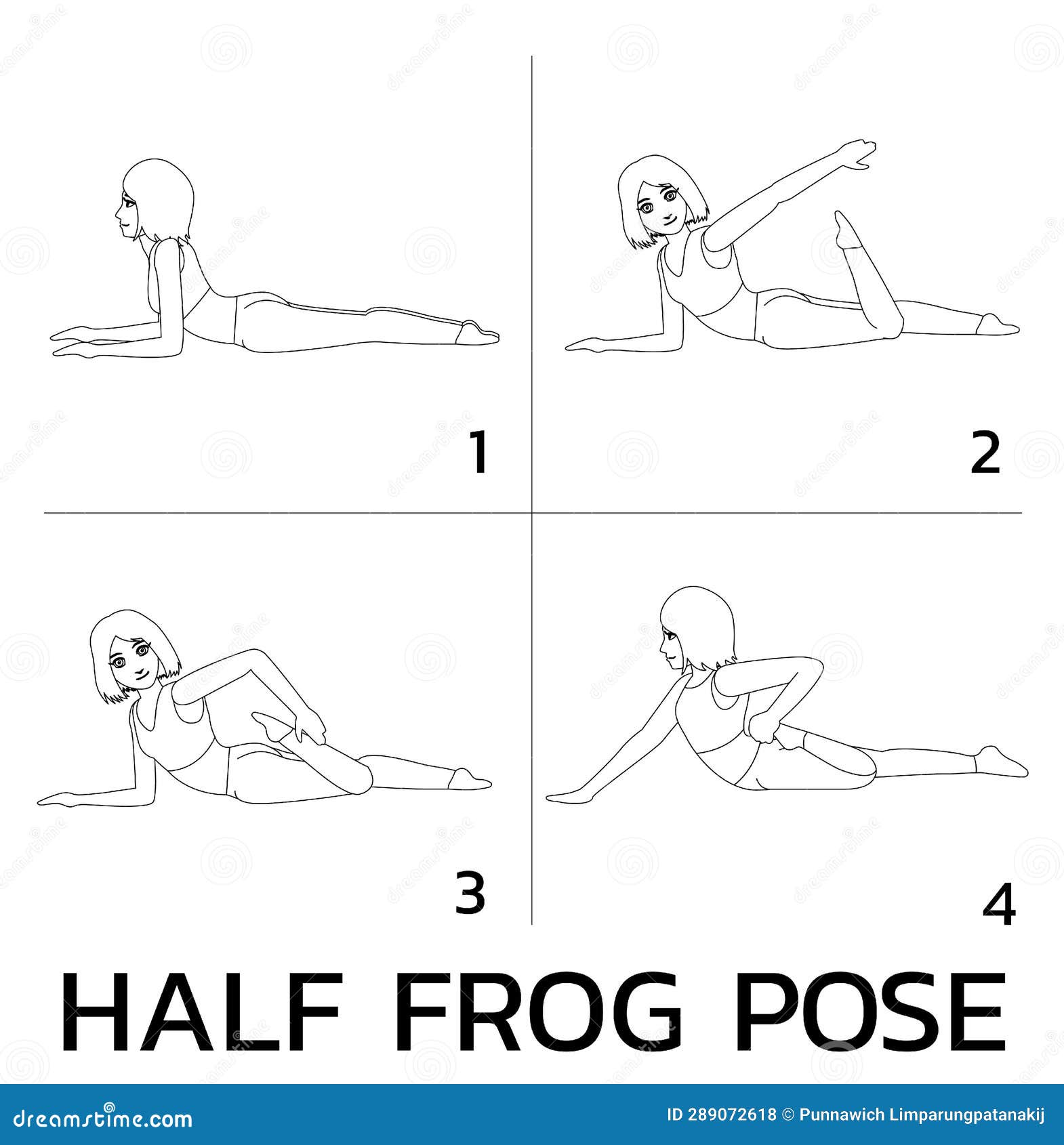 Half Frog Pose Yoga Manga Tutorial How Cartoon Vector Illustration ...