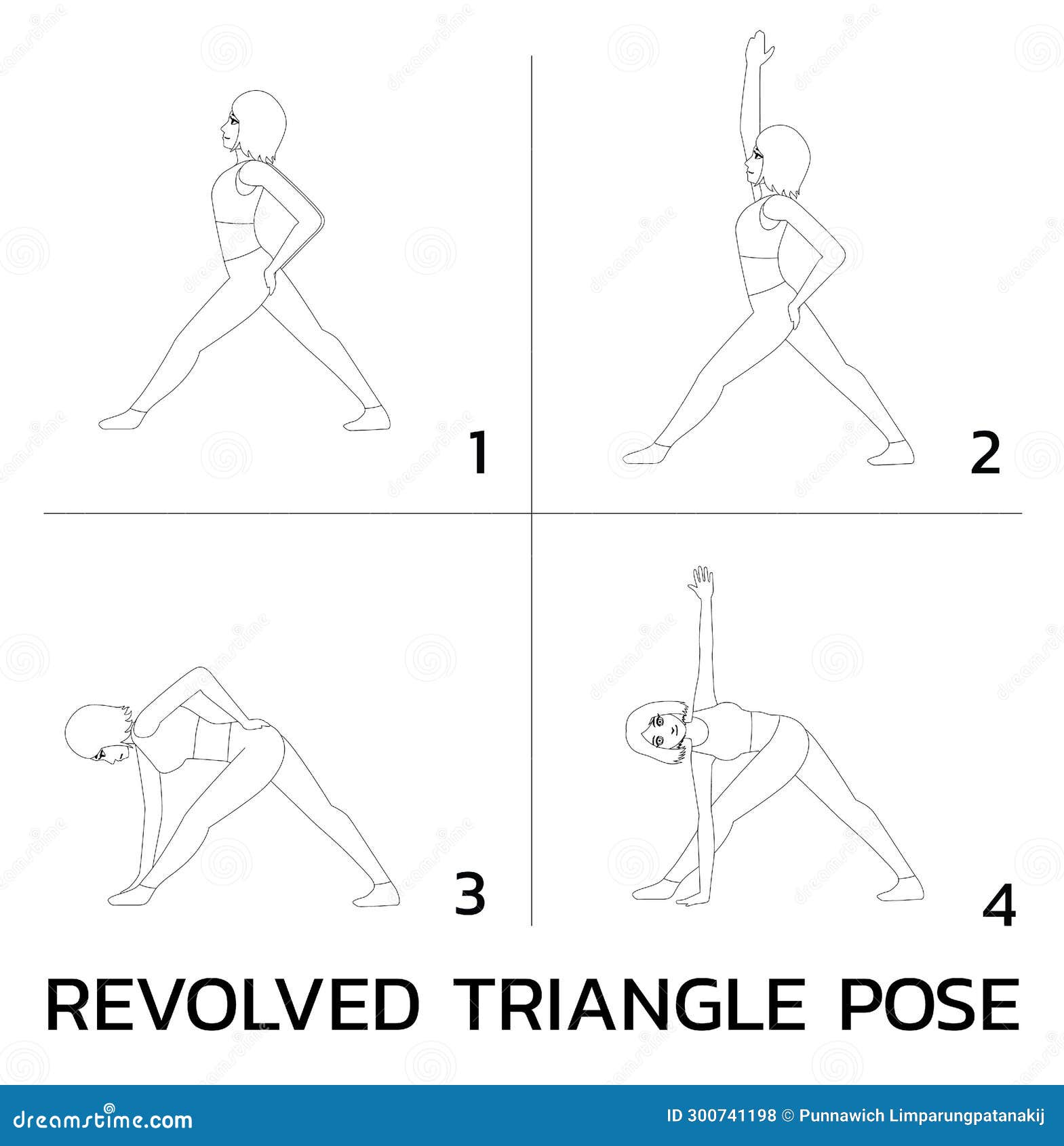 Revolved Triangle Pose Yoga Manga Tutorial How Cartoon Vector ...