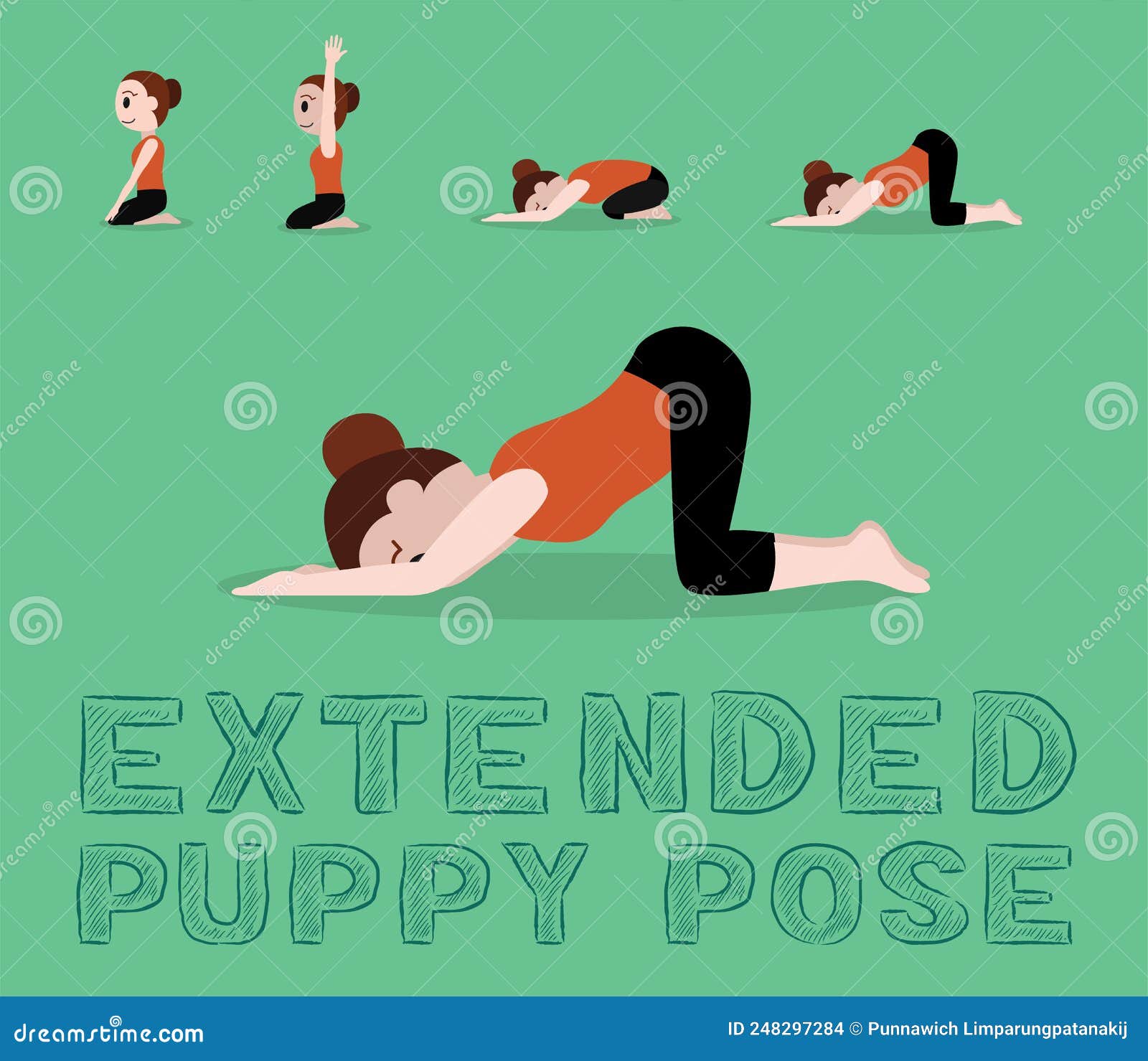 Yoga Tutorial Extended Puppy Pose Cartoon Vector Illustration Stock ...