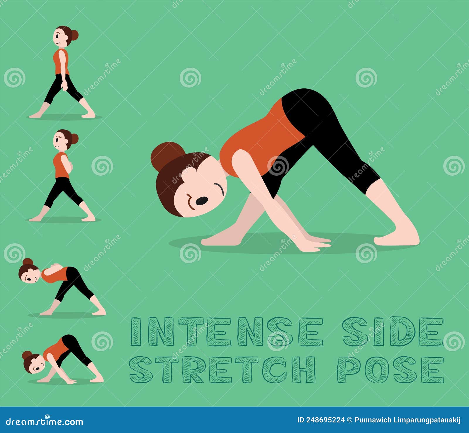 Yoga Tutorial Intense Side Stretch Pose Cartoon Vector Illustration ...