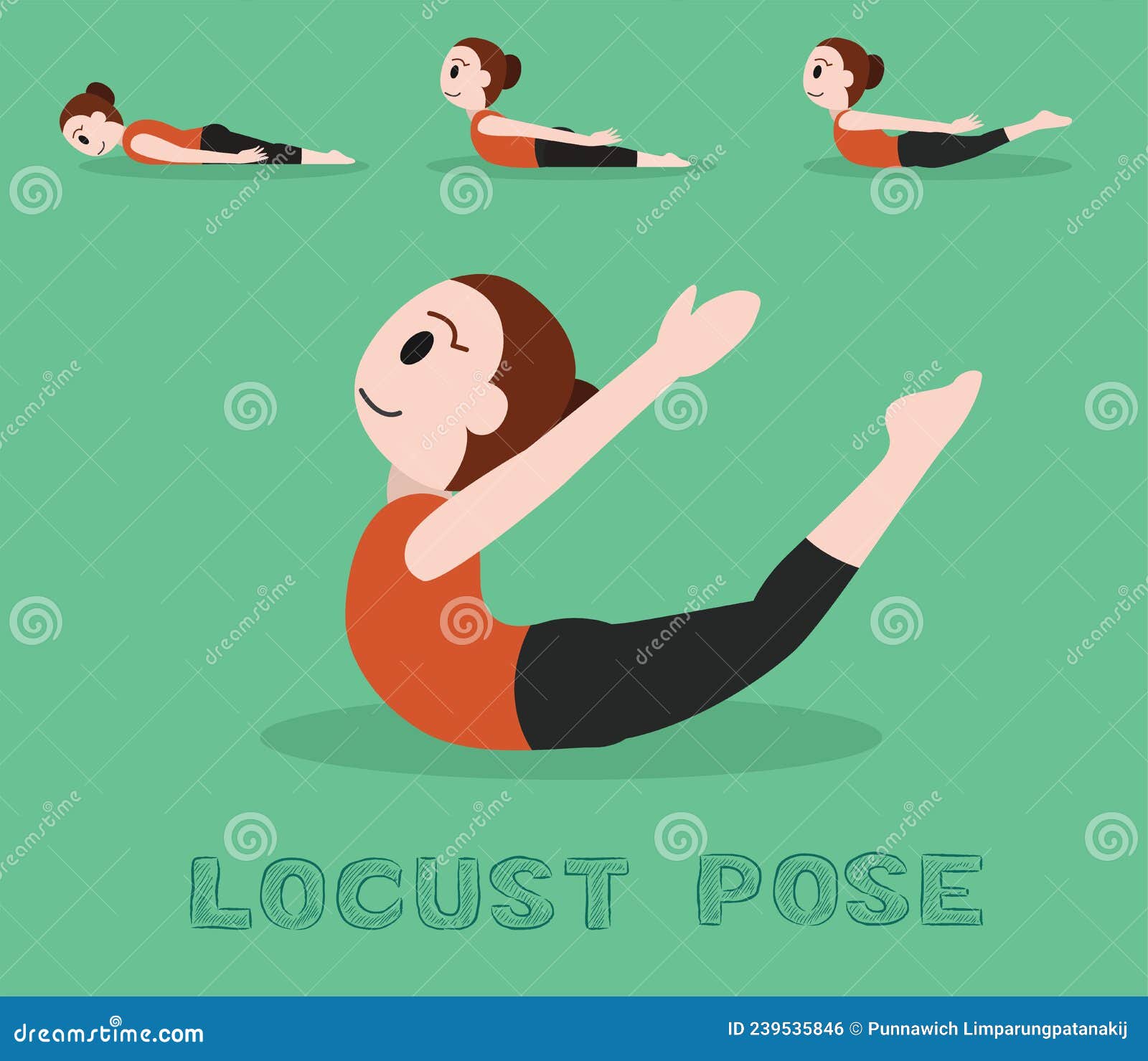 Yoga Tutorial Locust Pose Cute Cartoon Vector Illustration Stock Vector ...