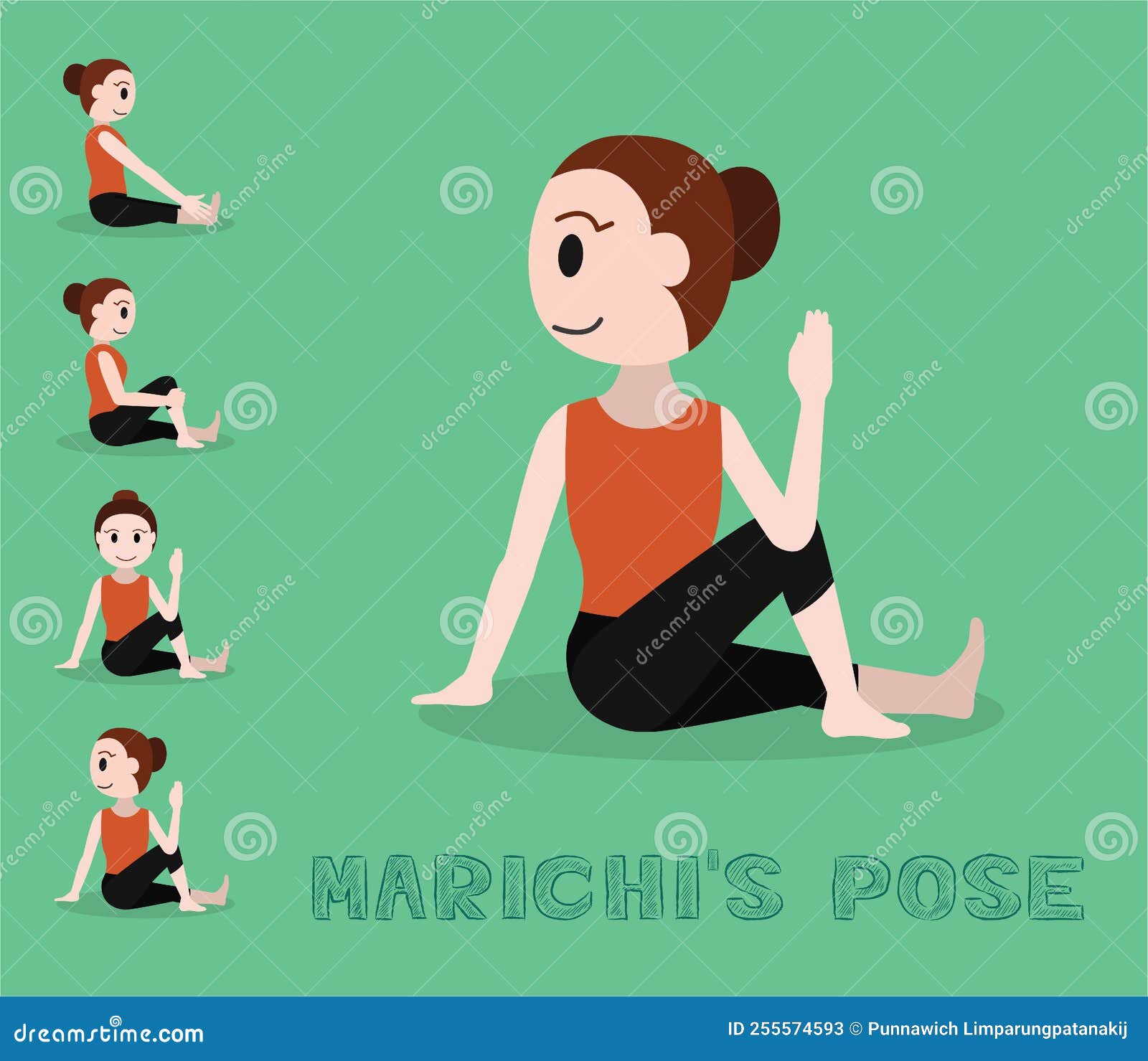 Yoga Tutorial Marichi`s Pose Cartoon Vector Illustration ...
