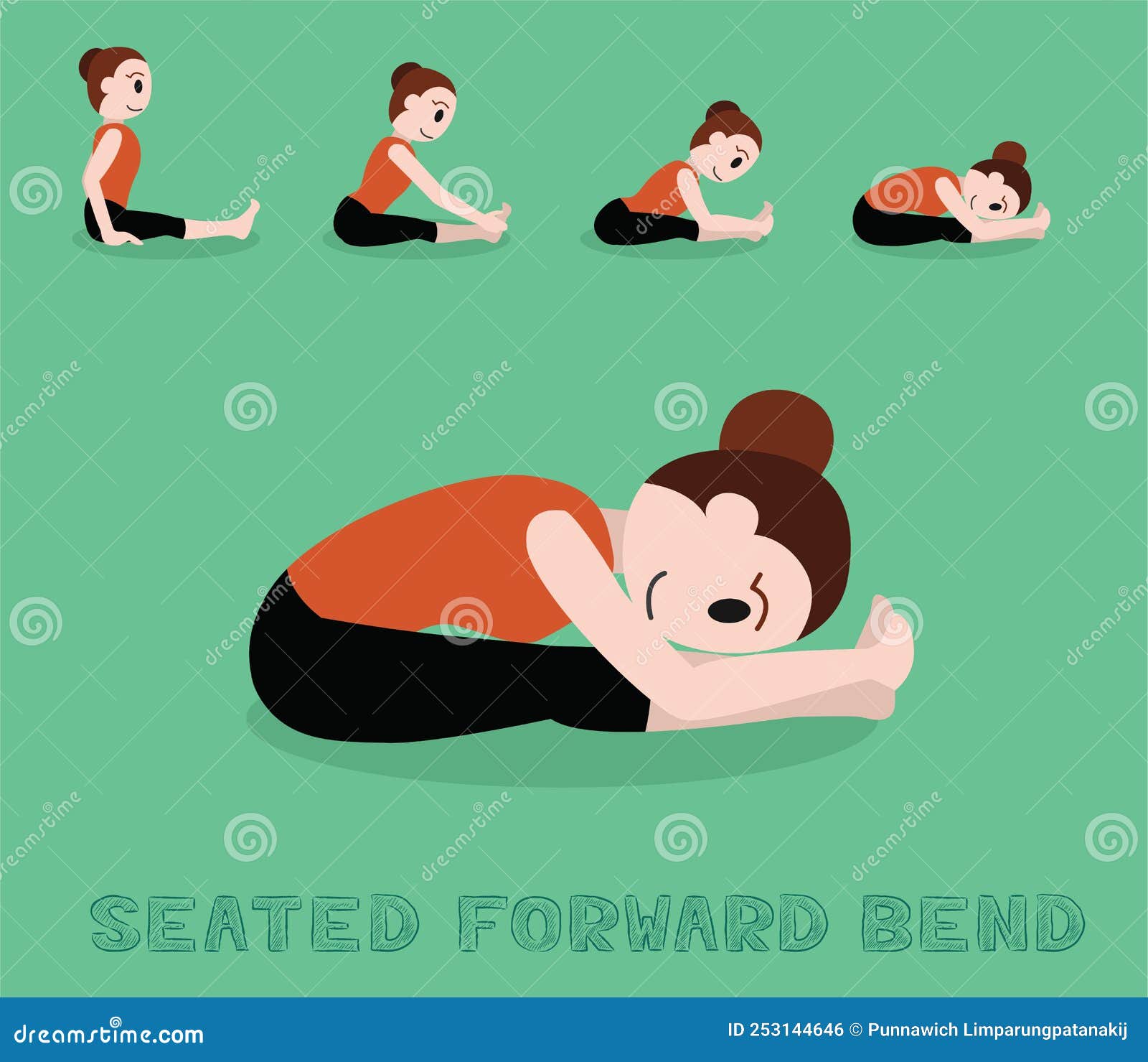 Yoga Tutorial Seated Forward Bend Cartoon Vector Illustration Stock ...