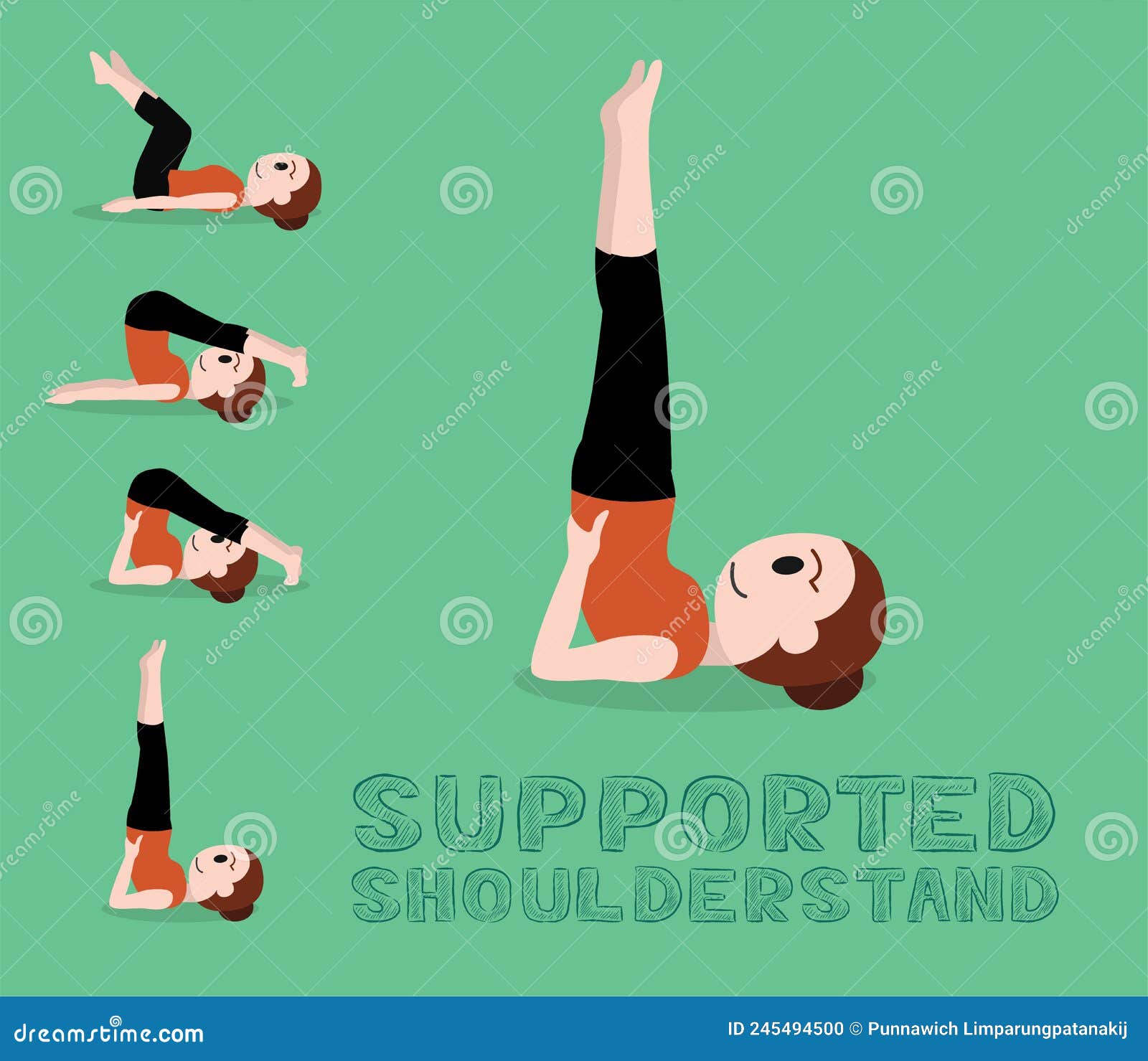 Yoga Tutorial Supported Shoulderstand Cute Cartoon Vector Illustration ...