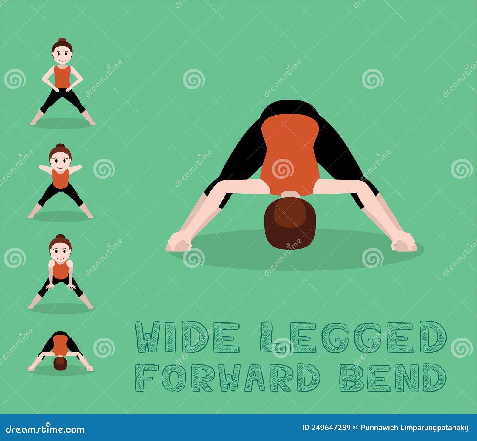 Yoga Tutorial Wide Legged Forward Bend Cartoon Vector Illustration ...