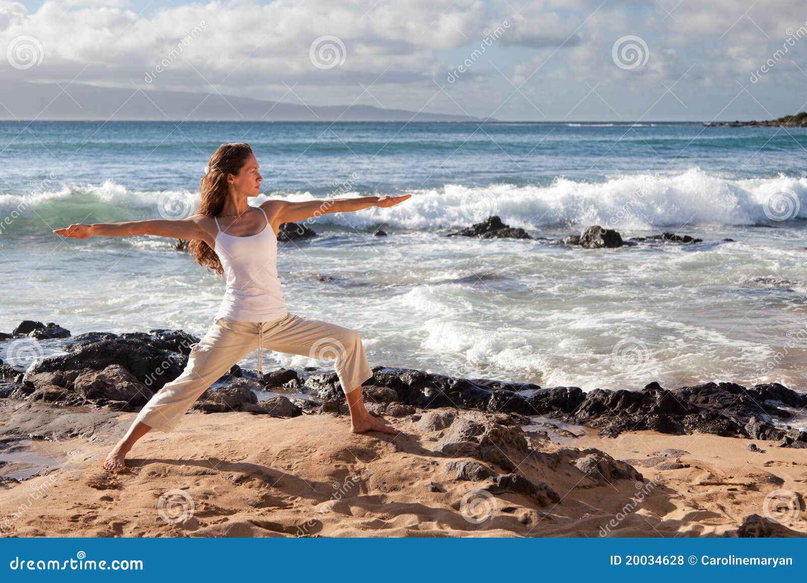 Yoga Warrior II Pose in Maui Hawaii Stock Photo - Image of length ...
