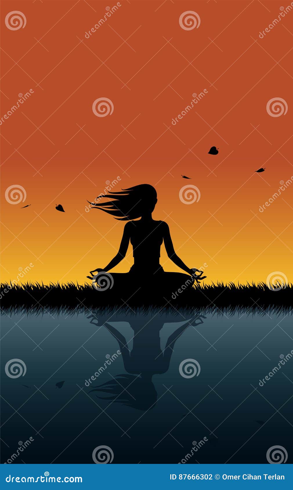 Yoga at a Windy Sunset stock vector. Illustration of care - 87666302