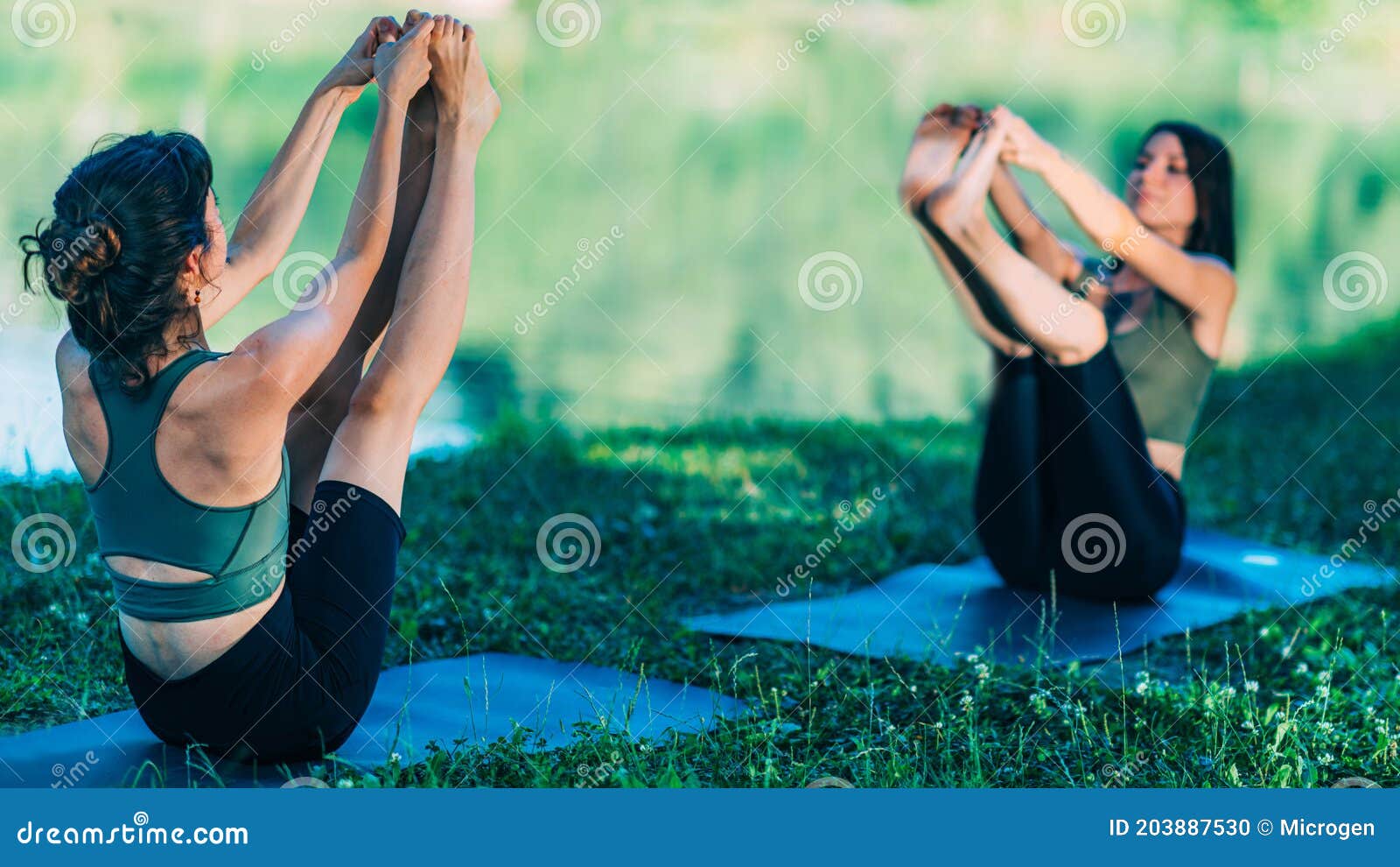Yoga Women by the Water. Boat Pose Stock Photo - Image of tranquility ...