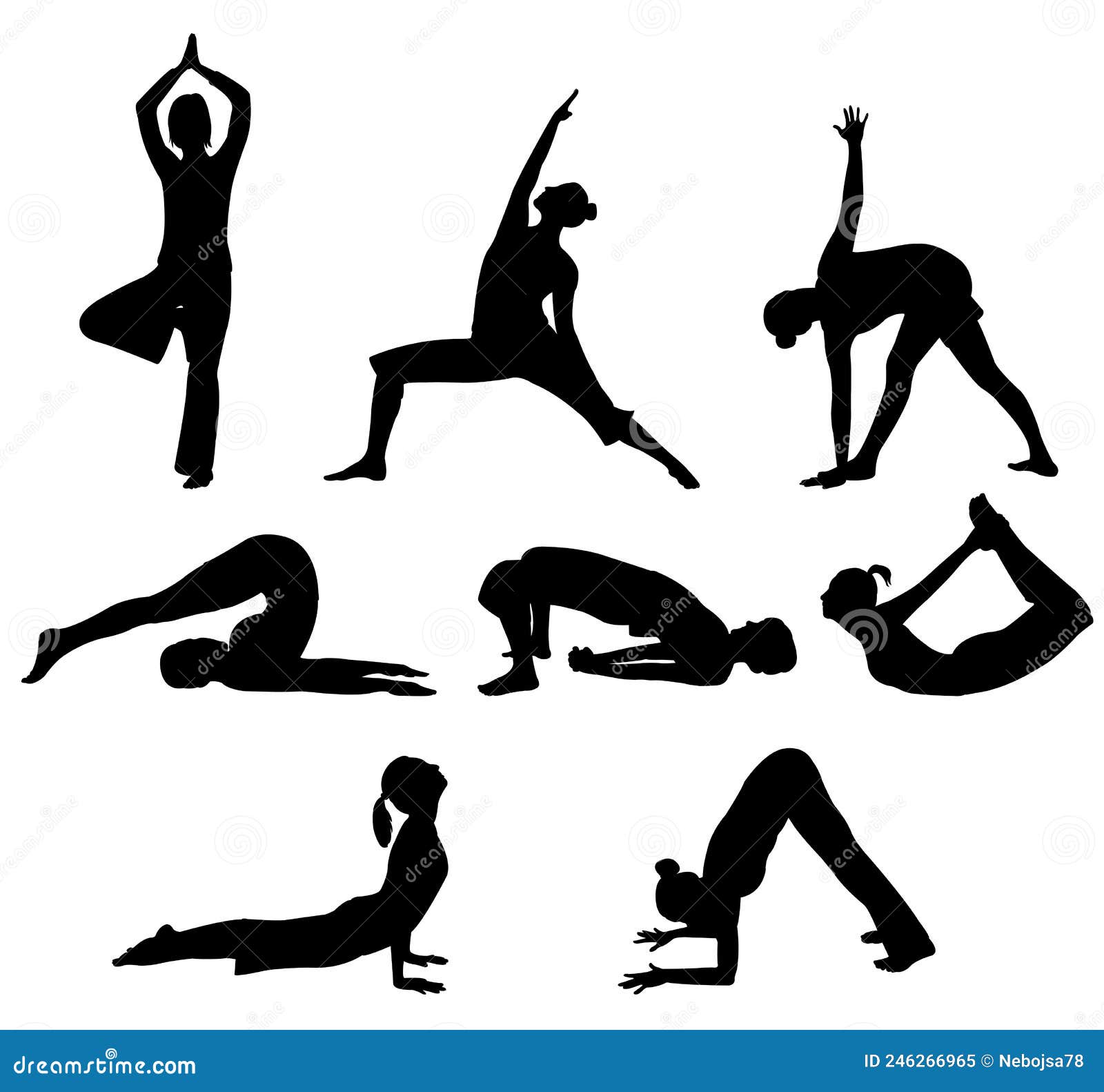 Yoga workout silhouettes stock vector. Illustration of stretch - 246266965