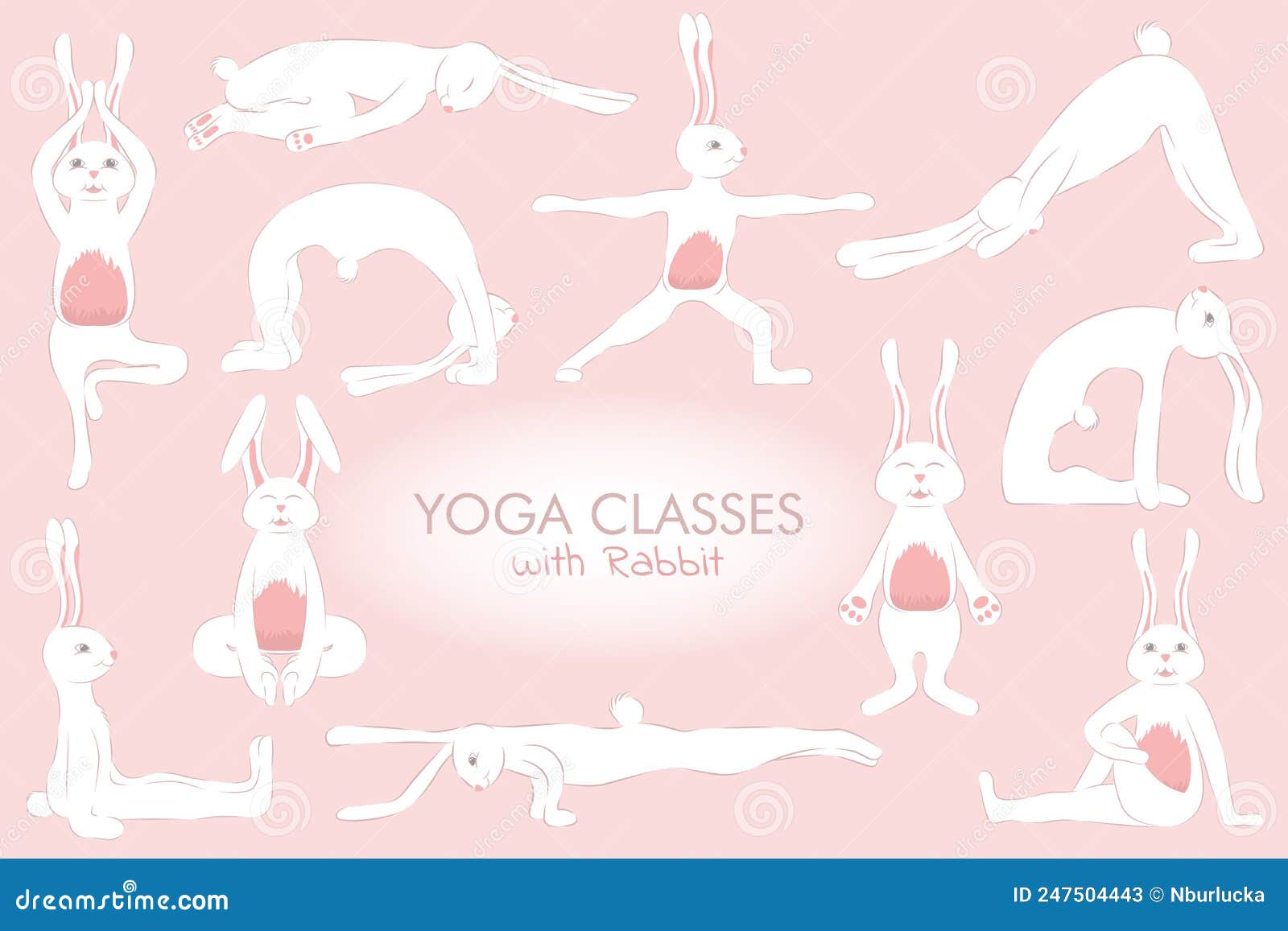 Yoga Classes with Rabbit Poses Set Stock Vector - Illustration of ...