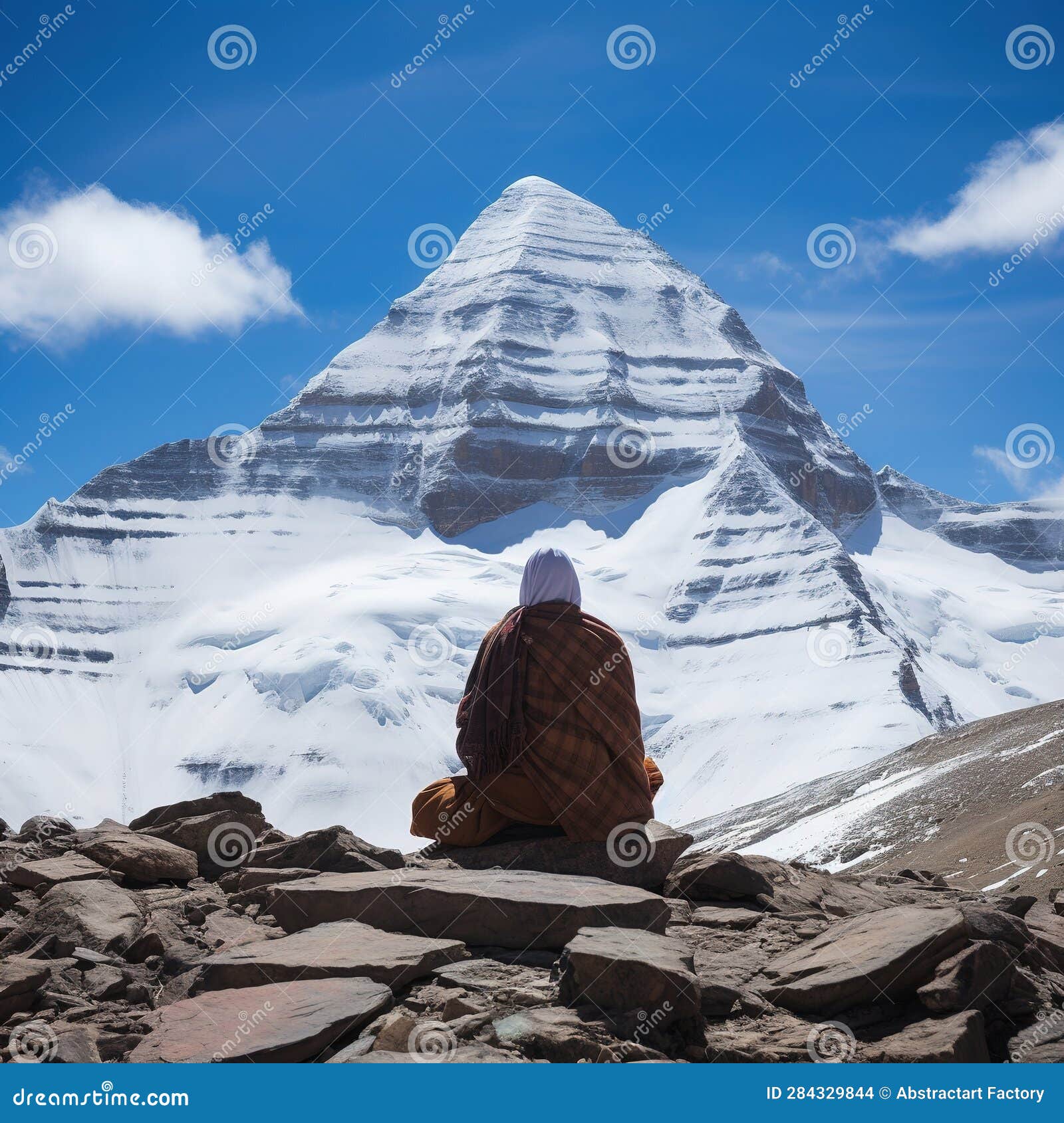 Yogi Baba Practising Puja In Front Of Kailash Parvat. Poster Design For ...