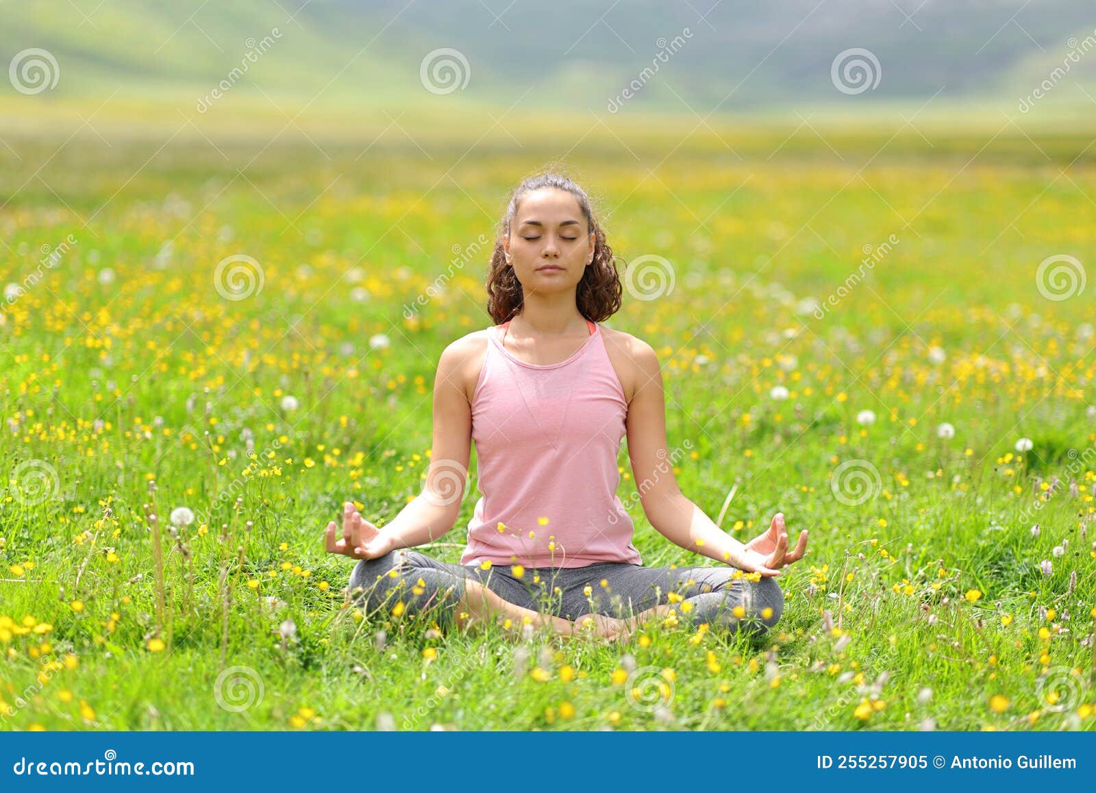 Yogi Doing Yoga on the Grass in the Mountain Stock Image - Image of ...