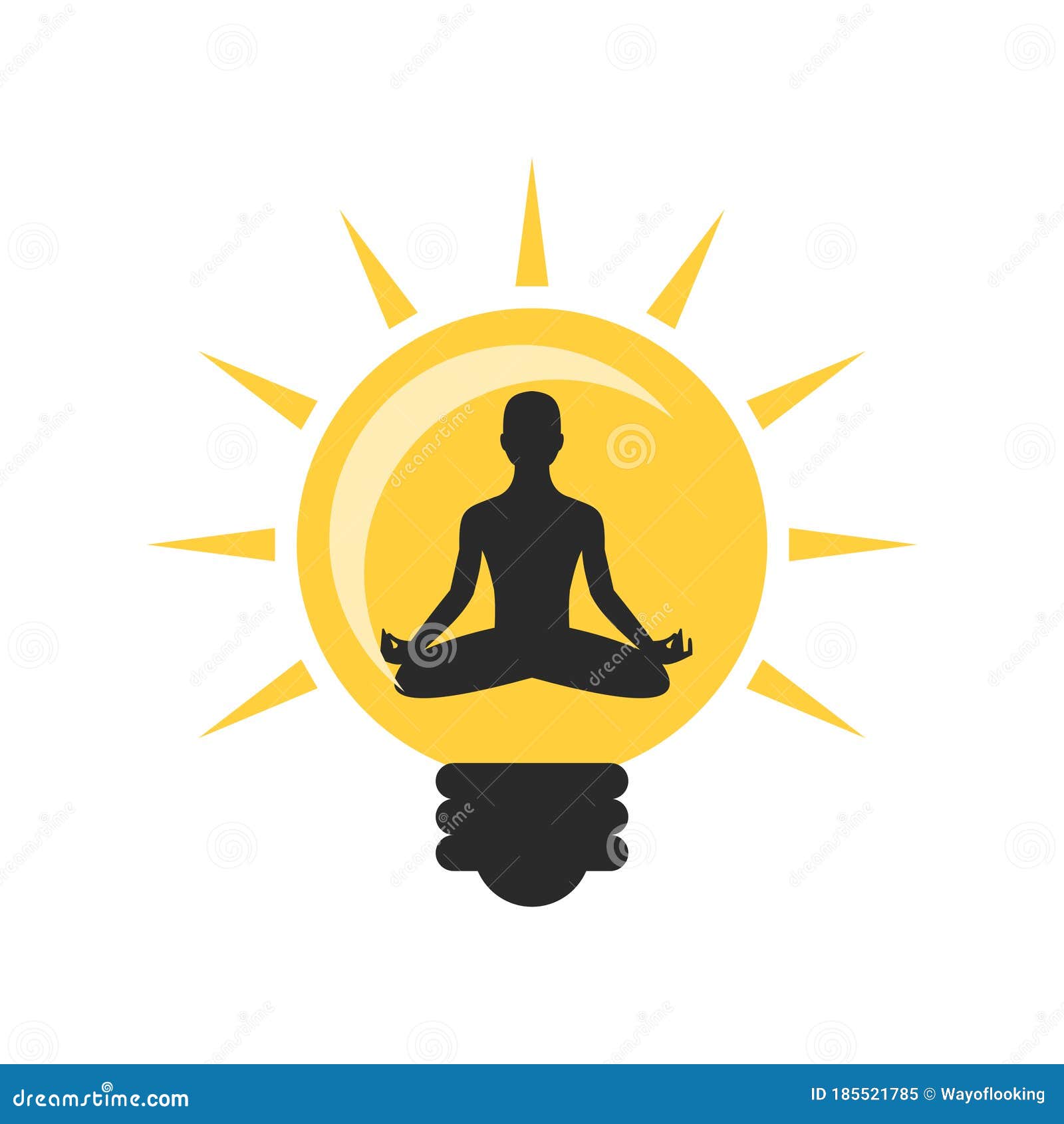 Meditating Man and Light Bulb Icon. Flat Style. Spiritual Enlightenment ...