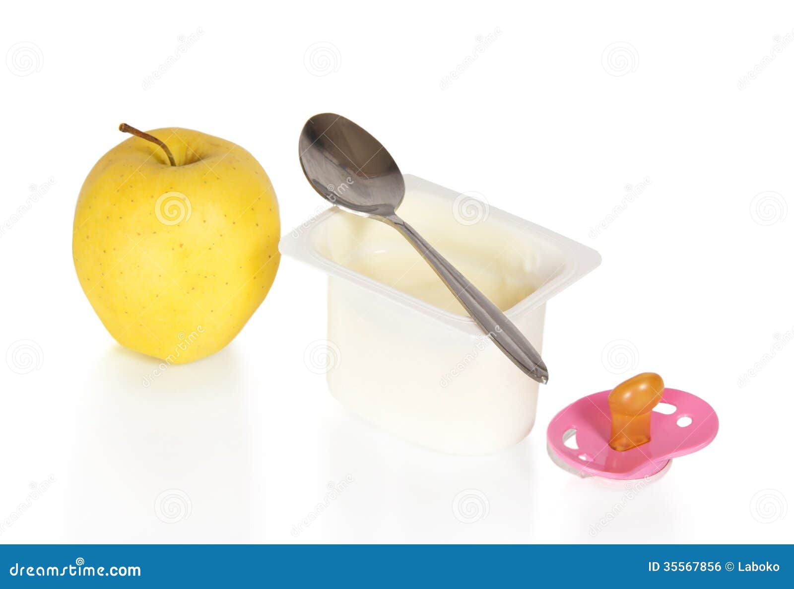 Yogurt, Apple and the Pacifier Stock Photo - Image of nutritious ...